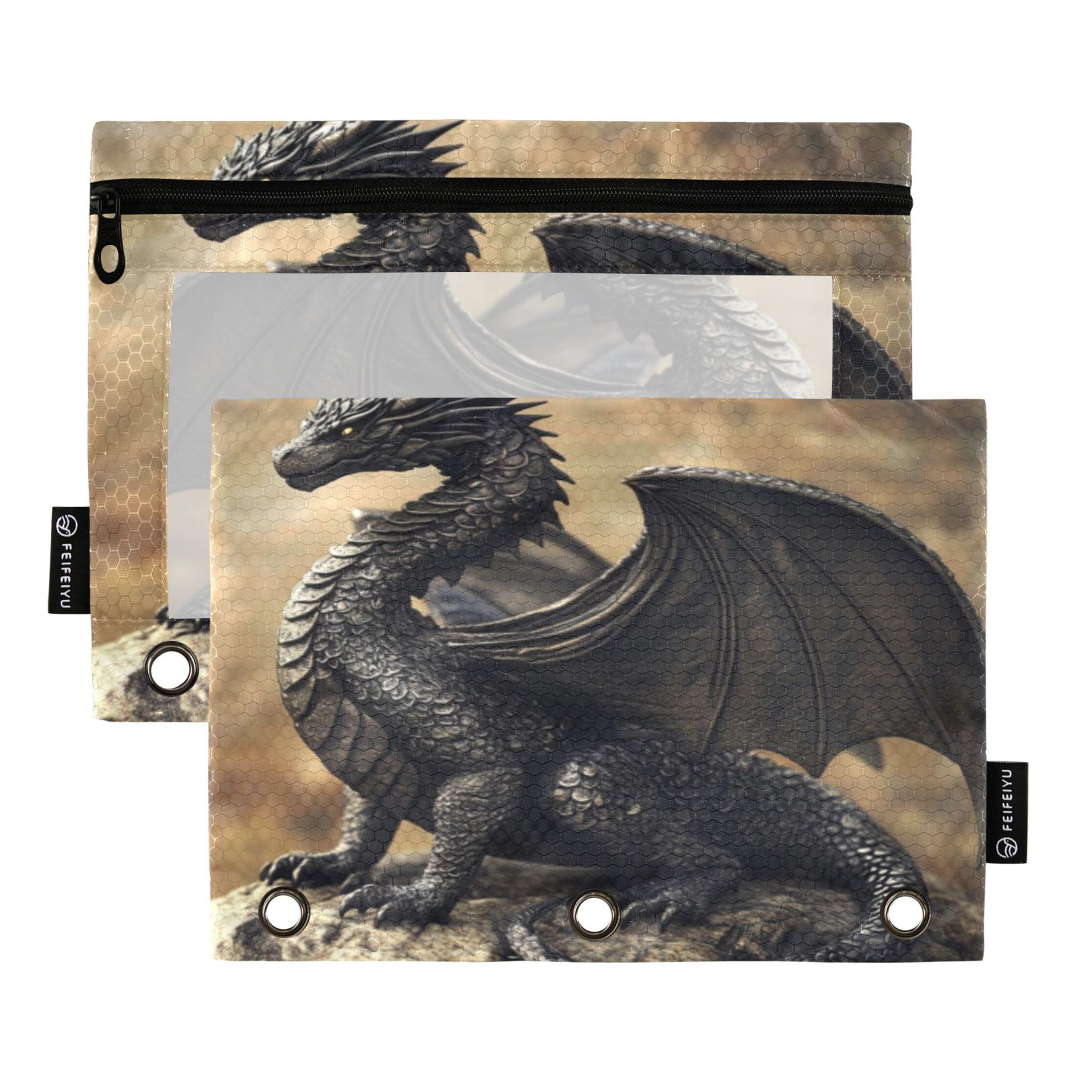 2 Pack Pencil Bag 9.84x6.1 Inch 3-Ring Page Turning Folder Zipper ...