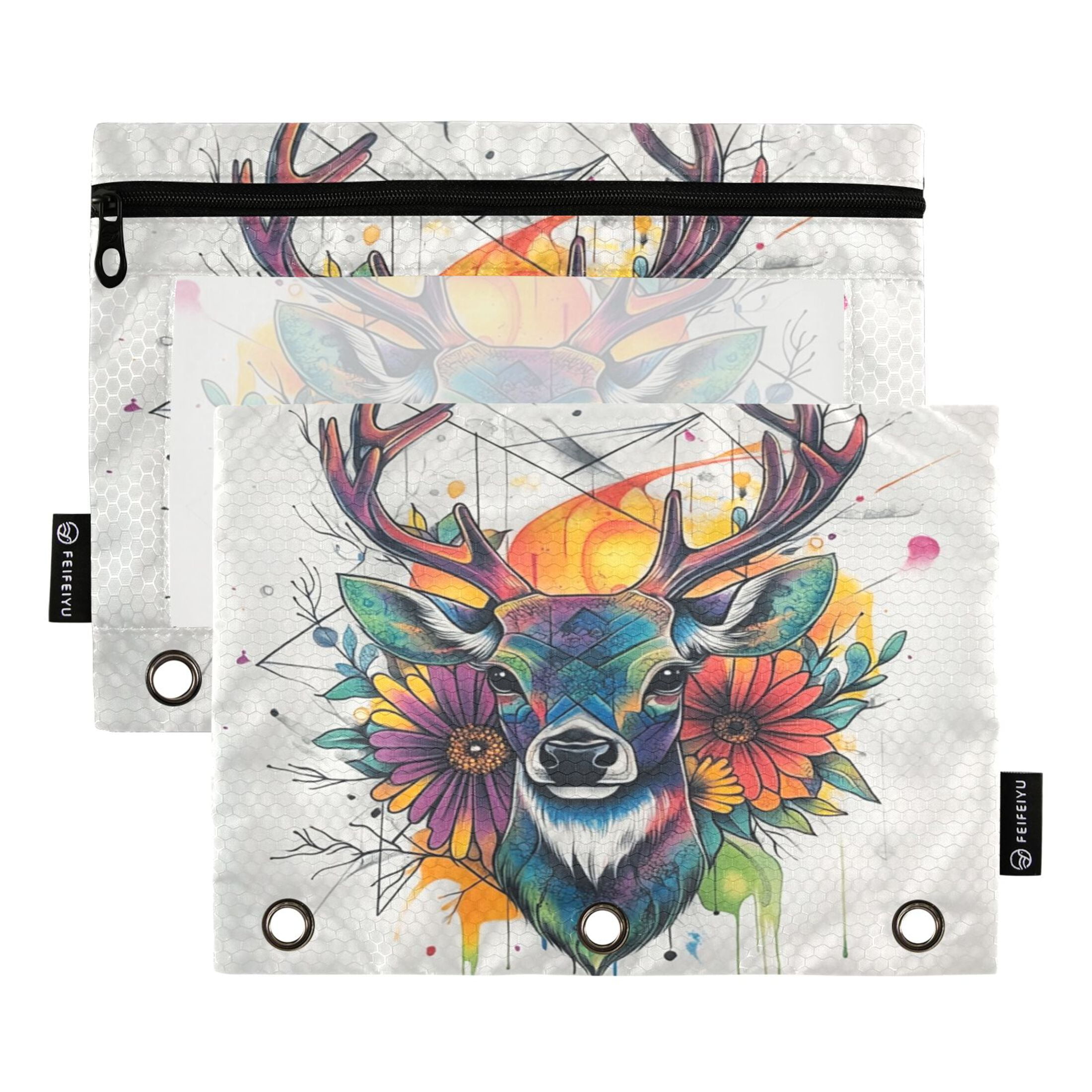 2 Pack Pencil Bag 9.84x6.1 Inch 3-Ring Page Turning Folder Zipper ...