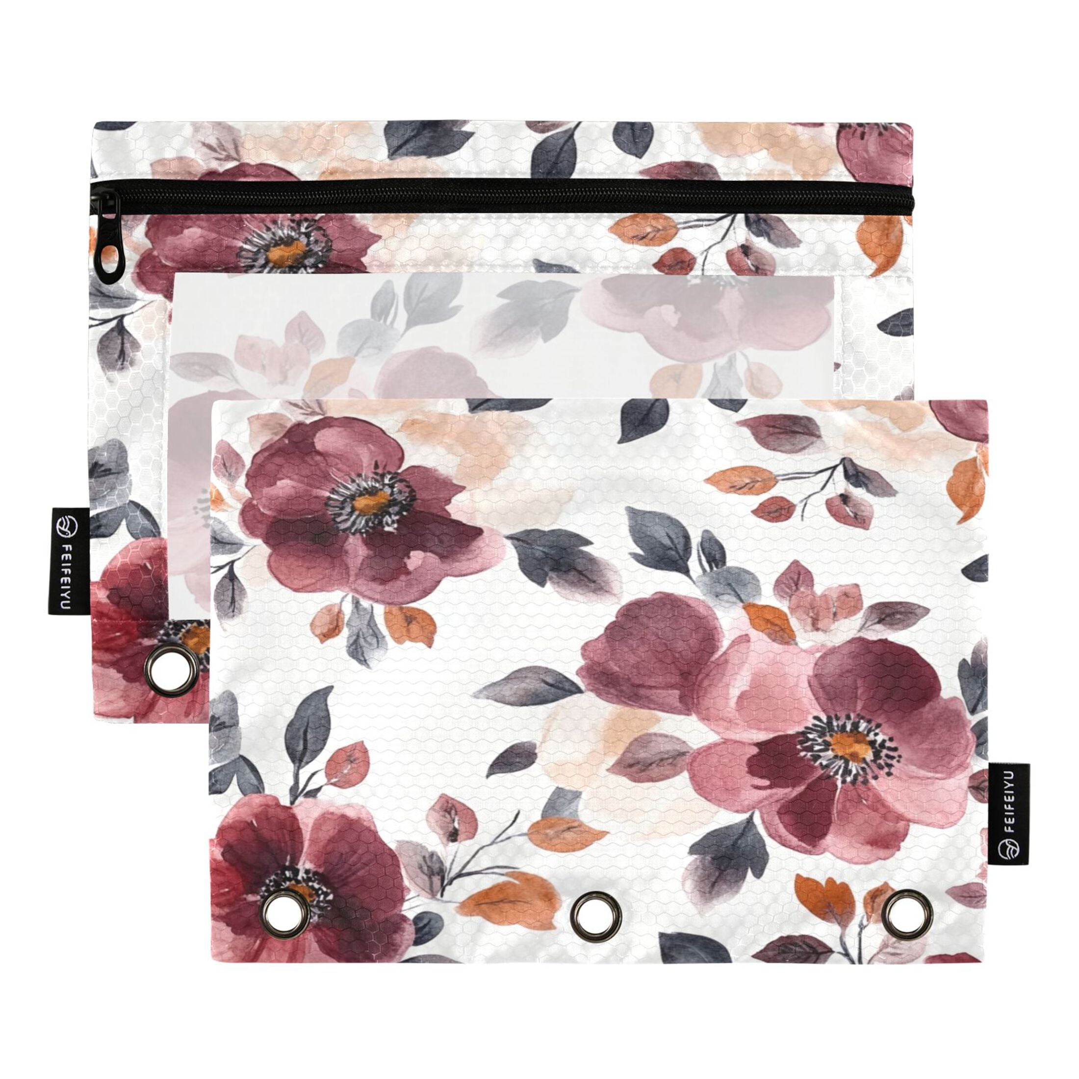 2 Pack Pencil Bag 9.84x6.1 Inch 3-Ring Page Turning Folder Zipper ...