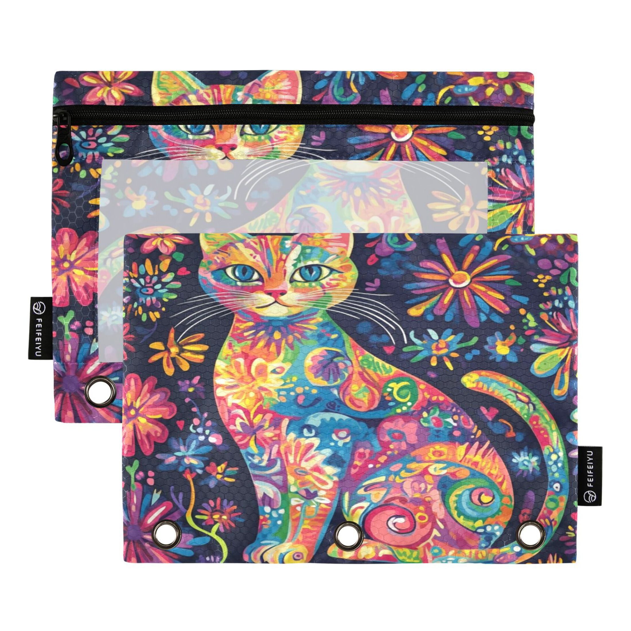 2 Pack Pencil Bag 9.84x6.1 Inch 3-Ring Page Turning Folder Zipper ...