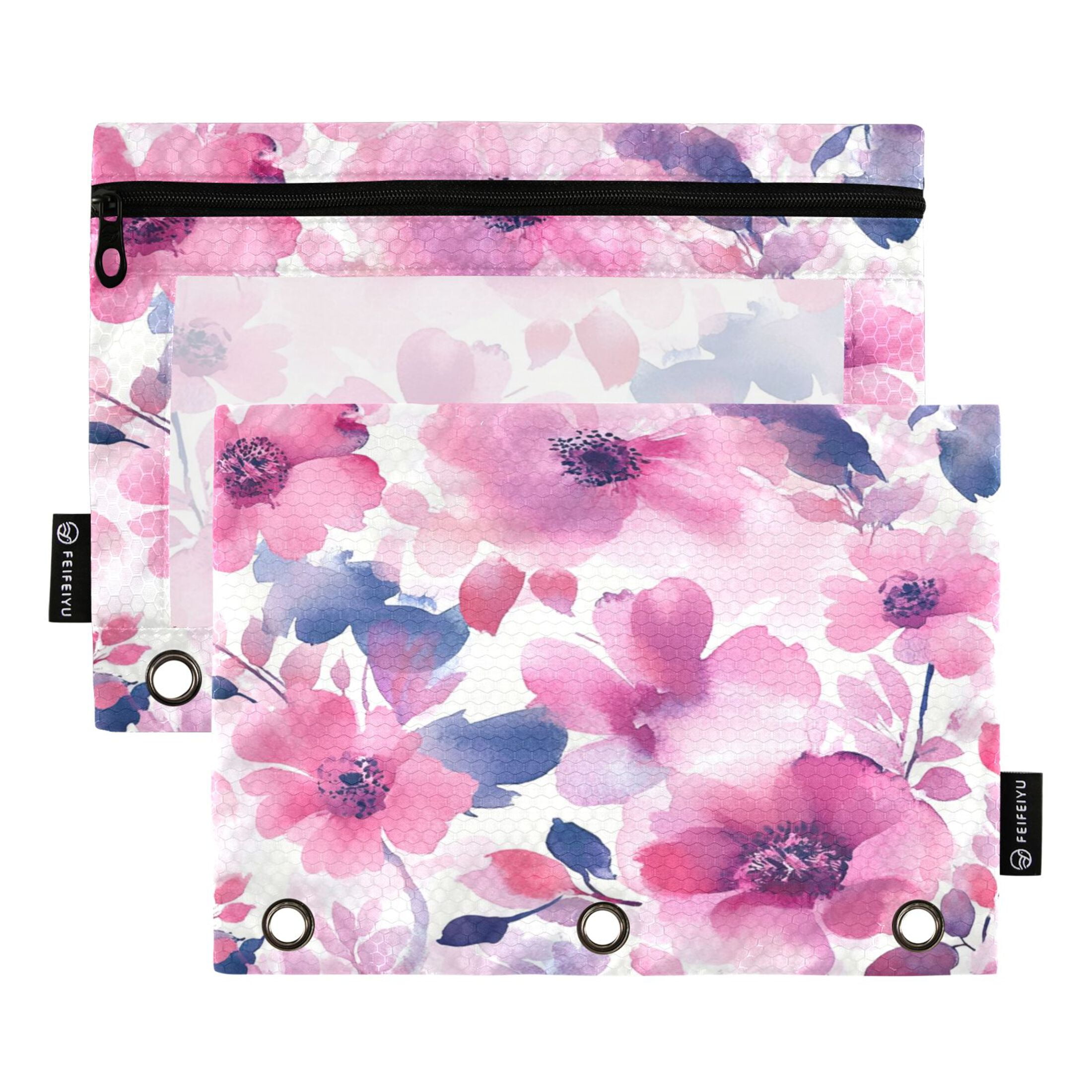 2 Pack Pencil Bag 9.84x6.1 Inch 3-Ring Page Turning Folder Zipper ...