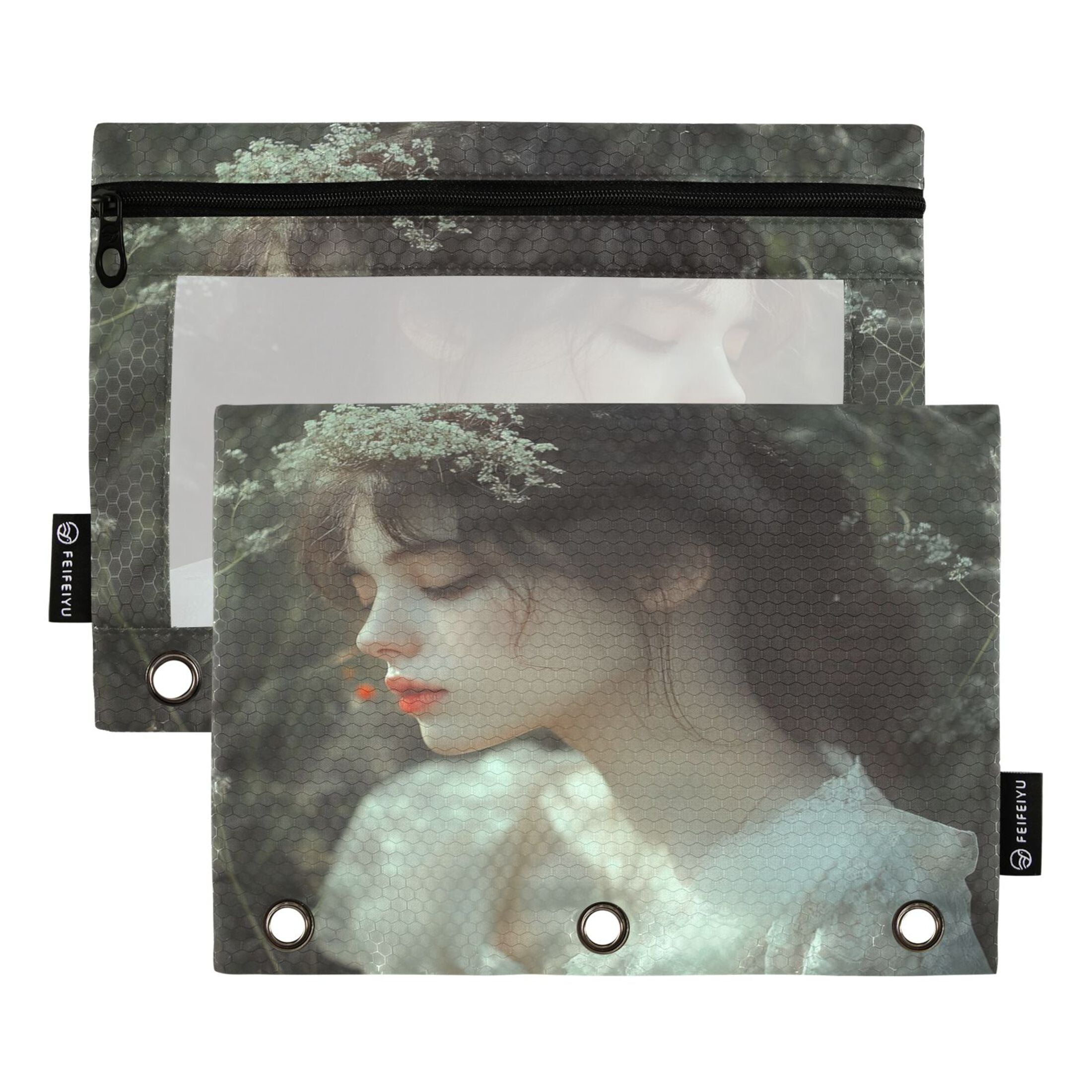 2 Pack Pencil Bag 9.84x6.1 Inch 3-Ring Page Turning Folder Zipper ...