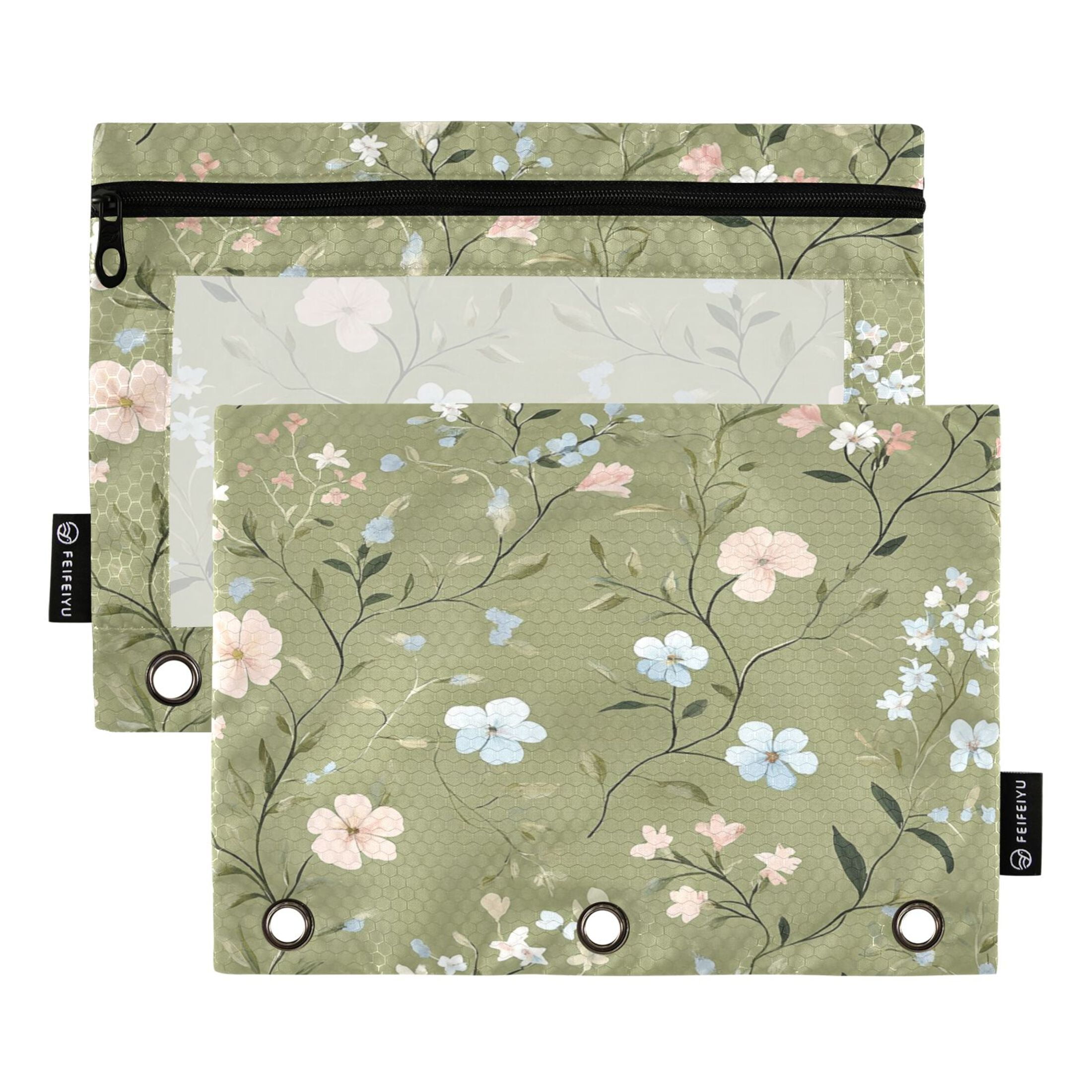 2 Pack Pencil Bag 9.84x6.1 Inch 3-Ring Page Turning Folder Zipper ...