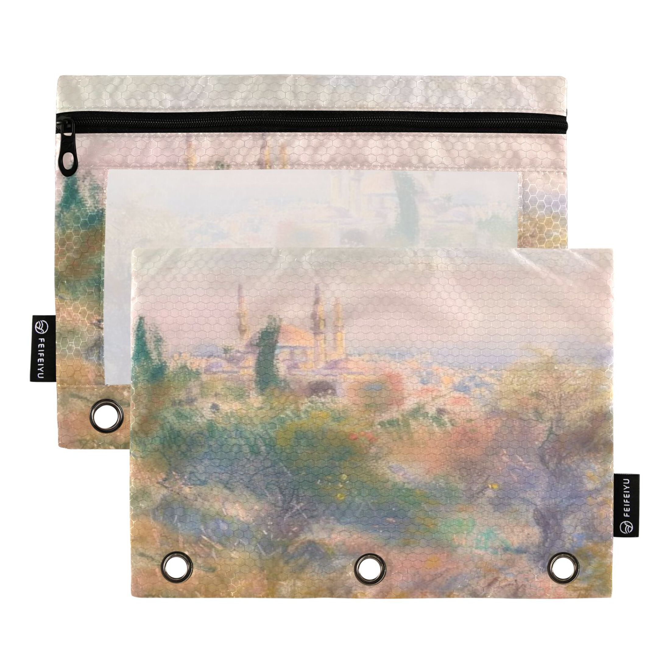 2 Pack Pencil Bag 9.84x6.1 Inch 3-Ring Page Turning Folder Zipper ...