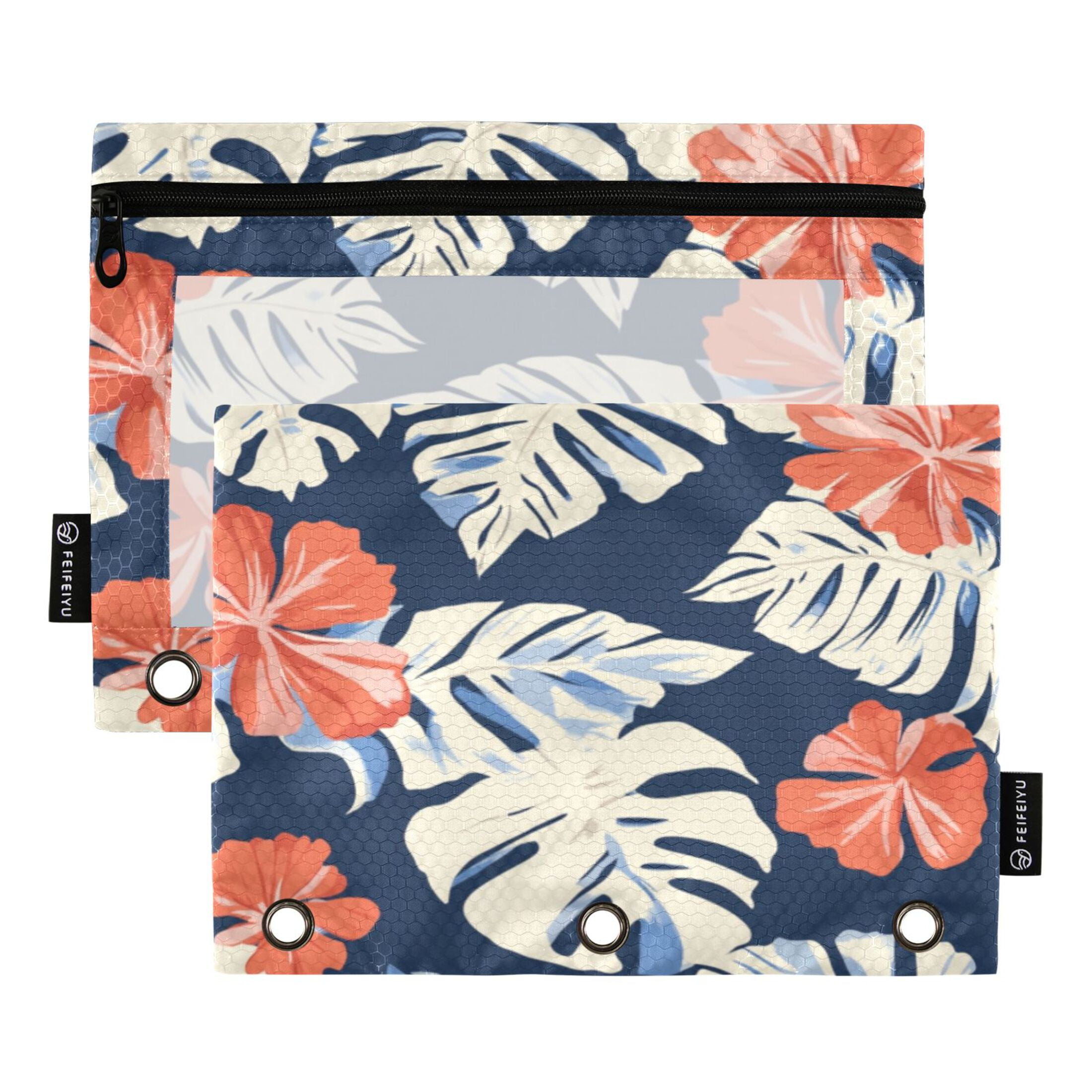 2 Pack Pencil Bag 9.84x6.1 Inch 3-Ring Page Turning Folder Zipper ...