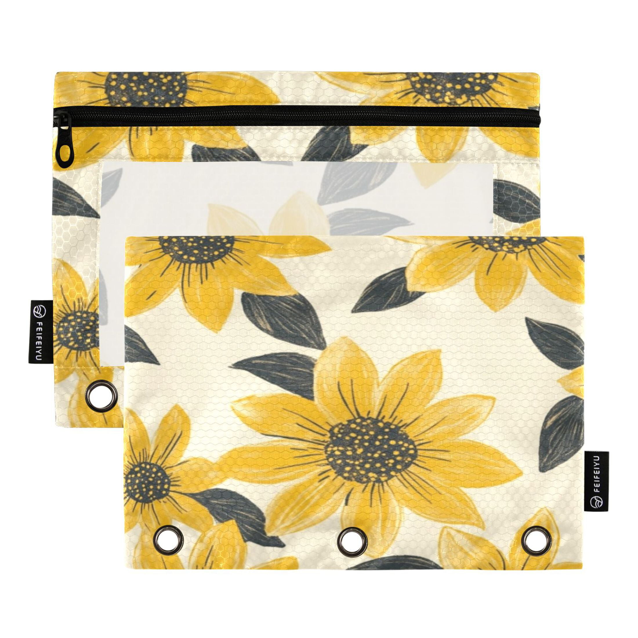 2 Pack Pencil Bag 9.84x6.1 Inch 3-Ring Page Turning Folder Zipper ...