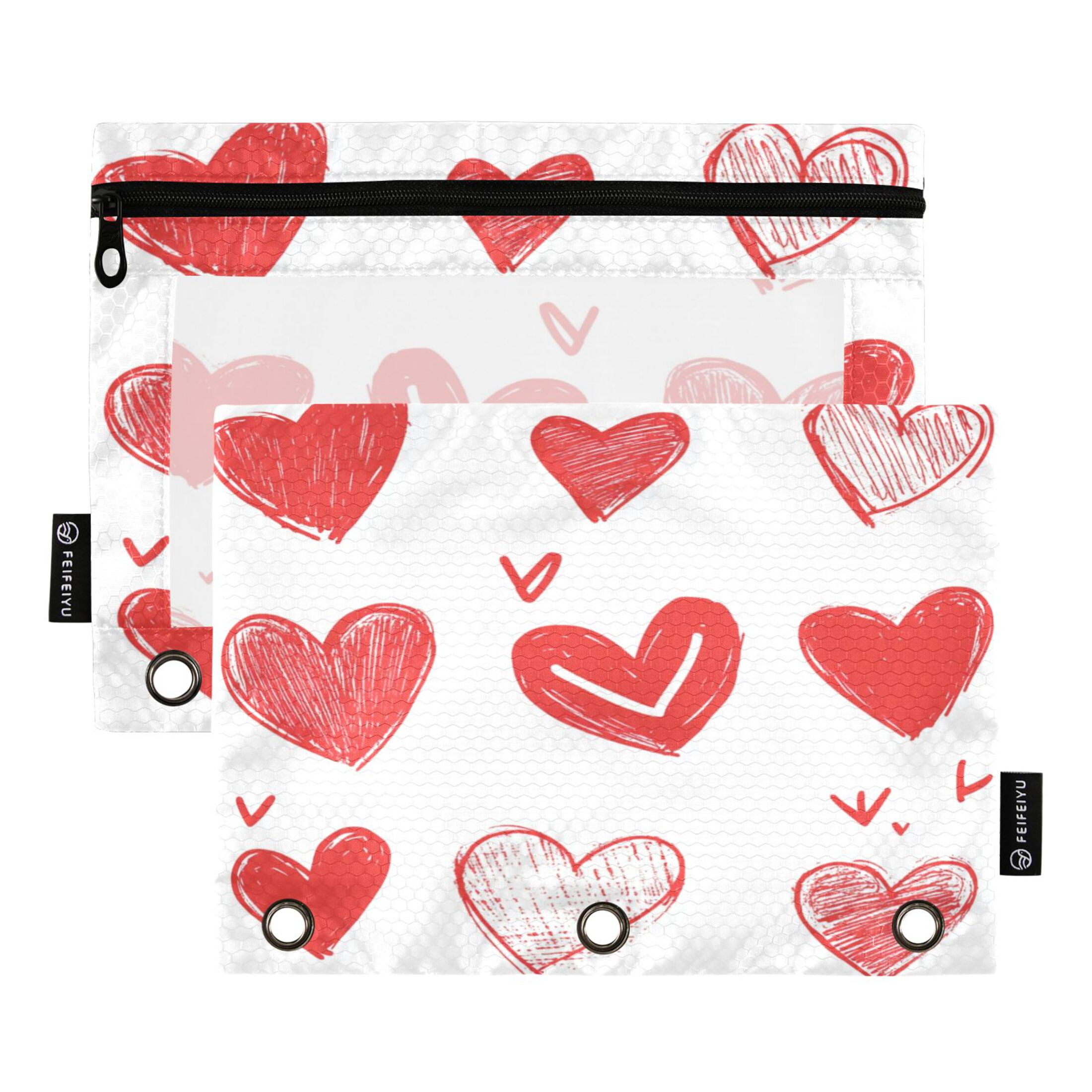 2 Pack Pencil Bag 9.84x6.1 Inch 3-Ring Page Turning Folder Zipper ...