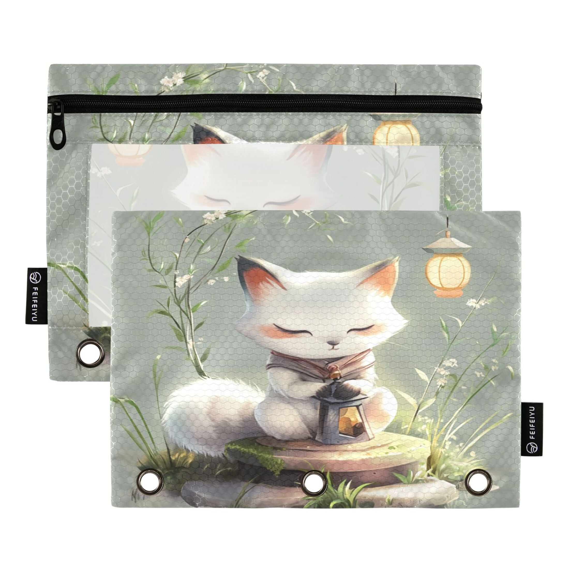 2 Pack Pencil Bag 9.84x6.1 Inch 3-Ring Page Turning Folder Zipper ...