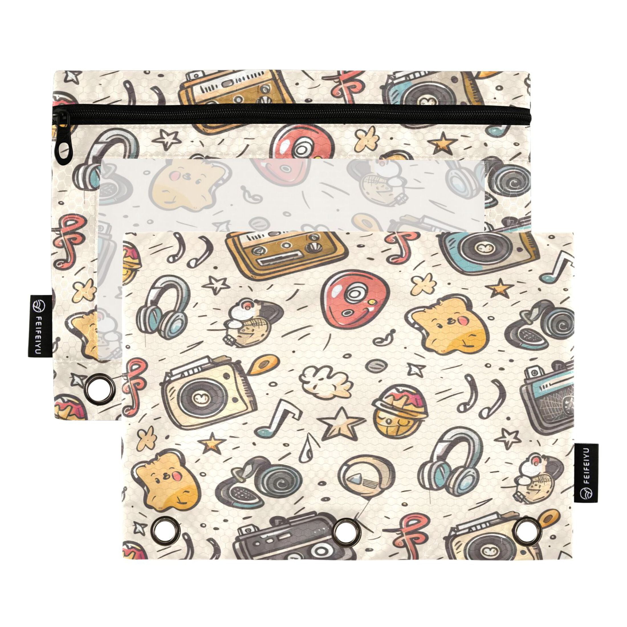 2 Pack Pencil Bag 9.84x6.1 Inch 3-Ring Page Turning Folder Zipper ...