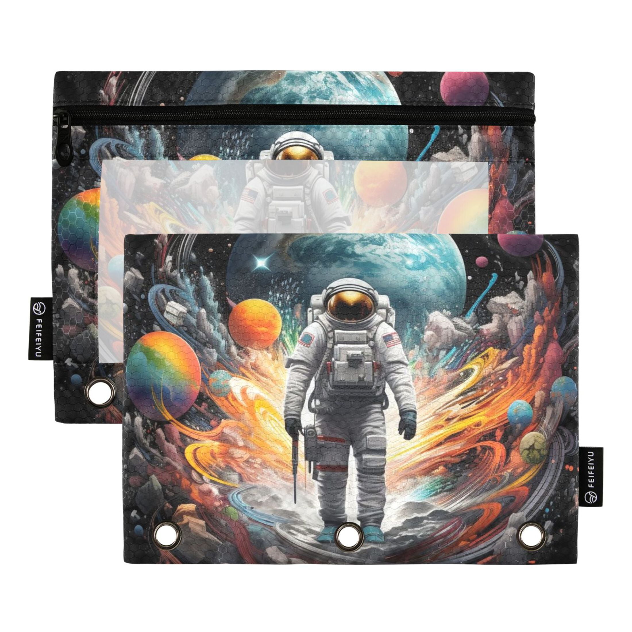 2 Pack Pencil Pouch for 3 Ring Binder Astronaut Space Pencil Case Clear ...
