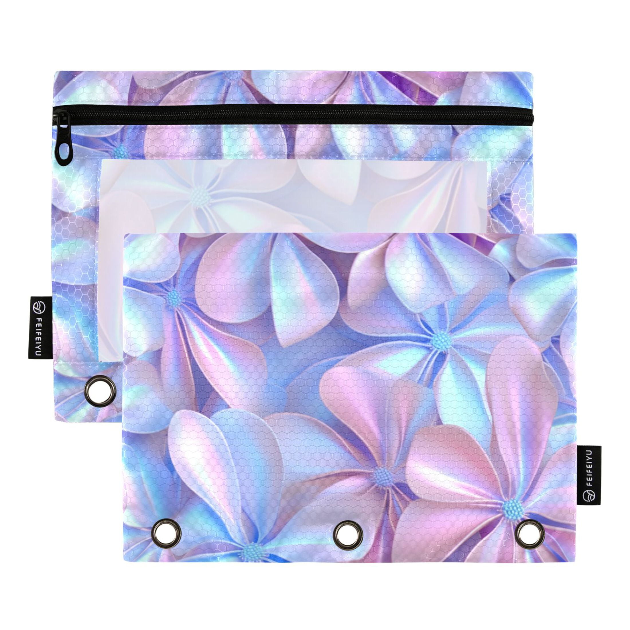 2 Pack Pencil Pouch for 3 Ring Binder Beautiful Flower Pencil Case ...