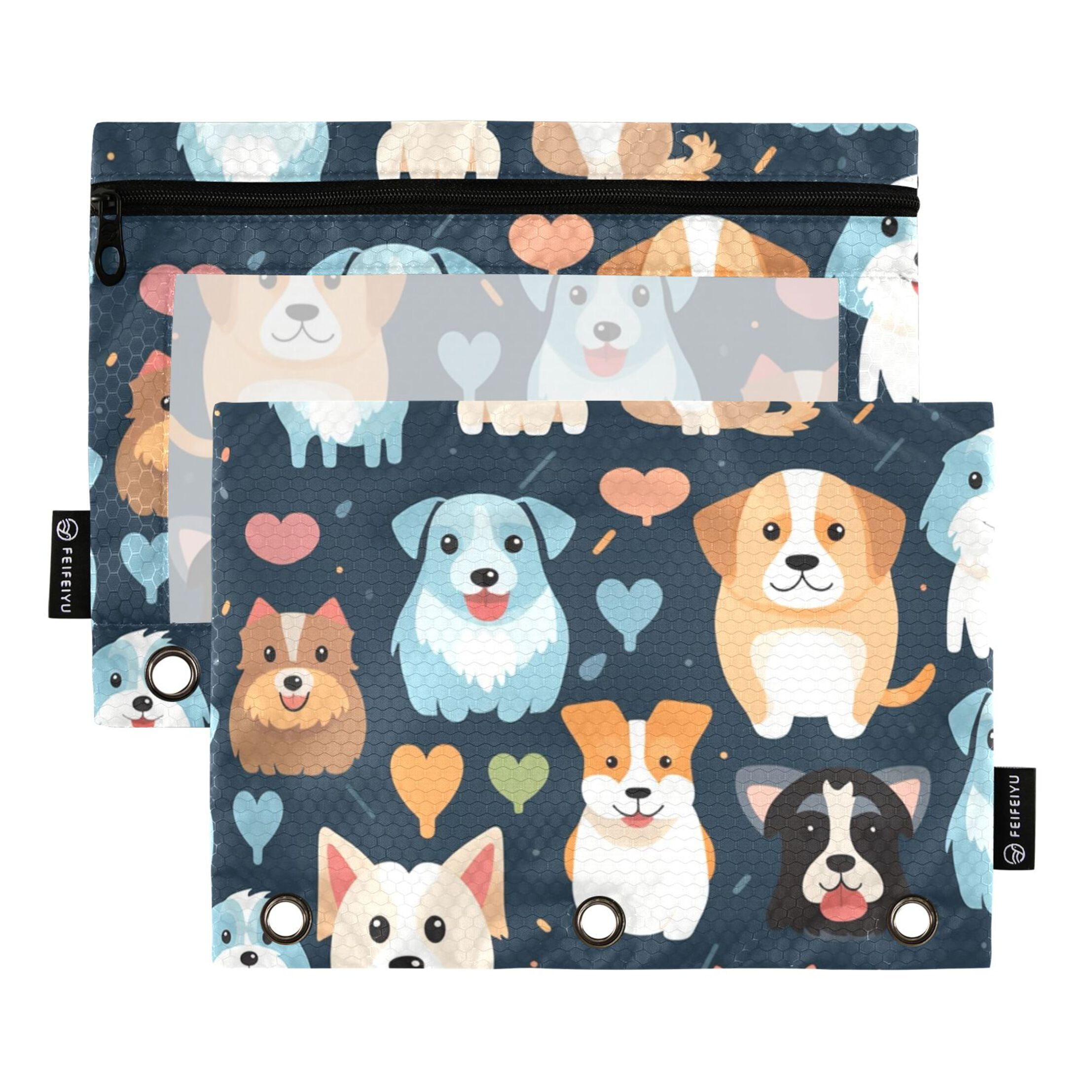2 Pack Pencil Pouch for 3 Ring Binder Cute Cartoon Dogs Pencil Case ...