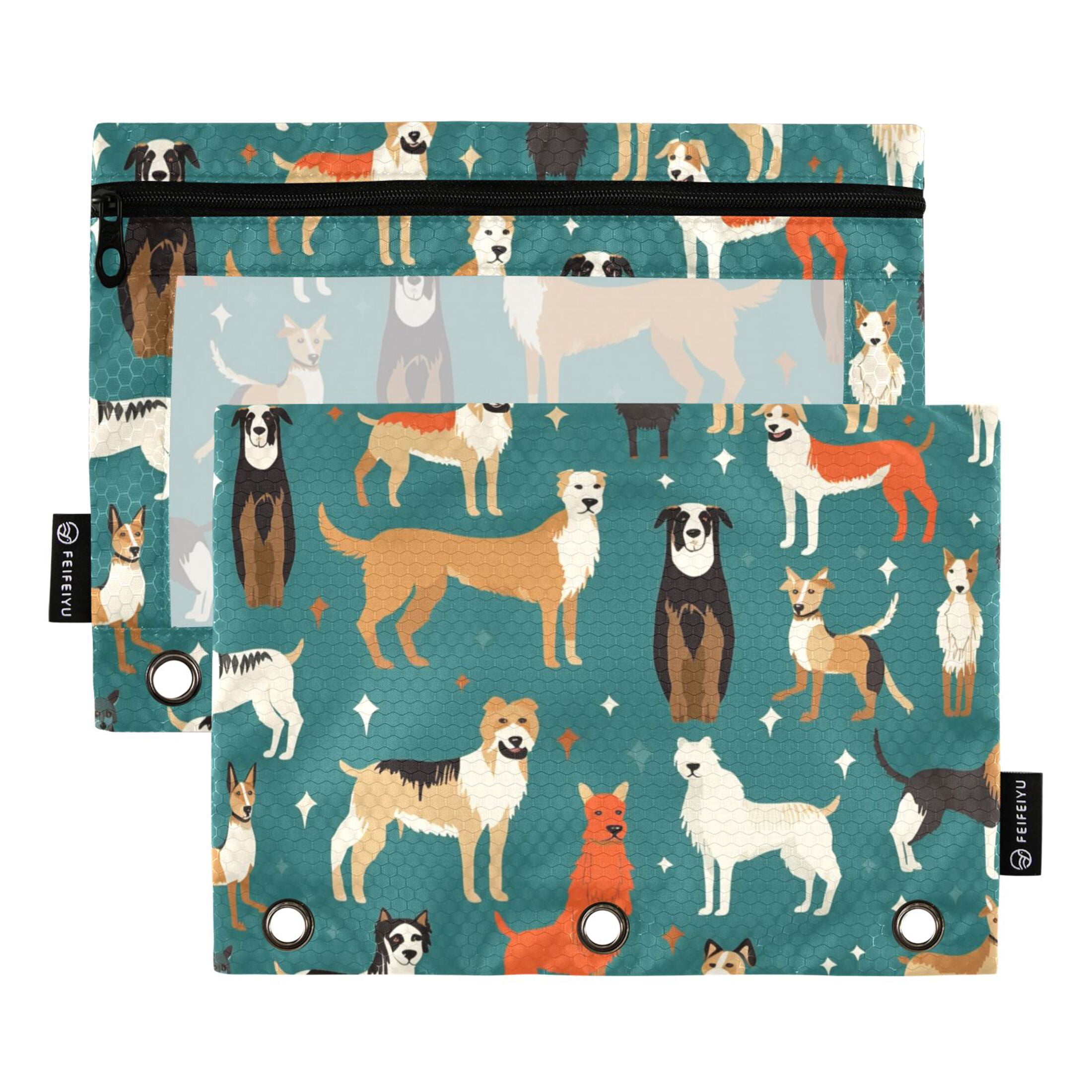 2 Pack Pencil Pouch for 3 Ring Binder Cute Dogs Pencil Case Clear ...