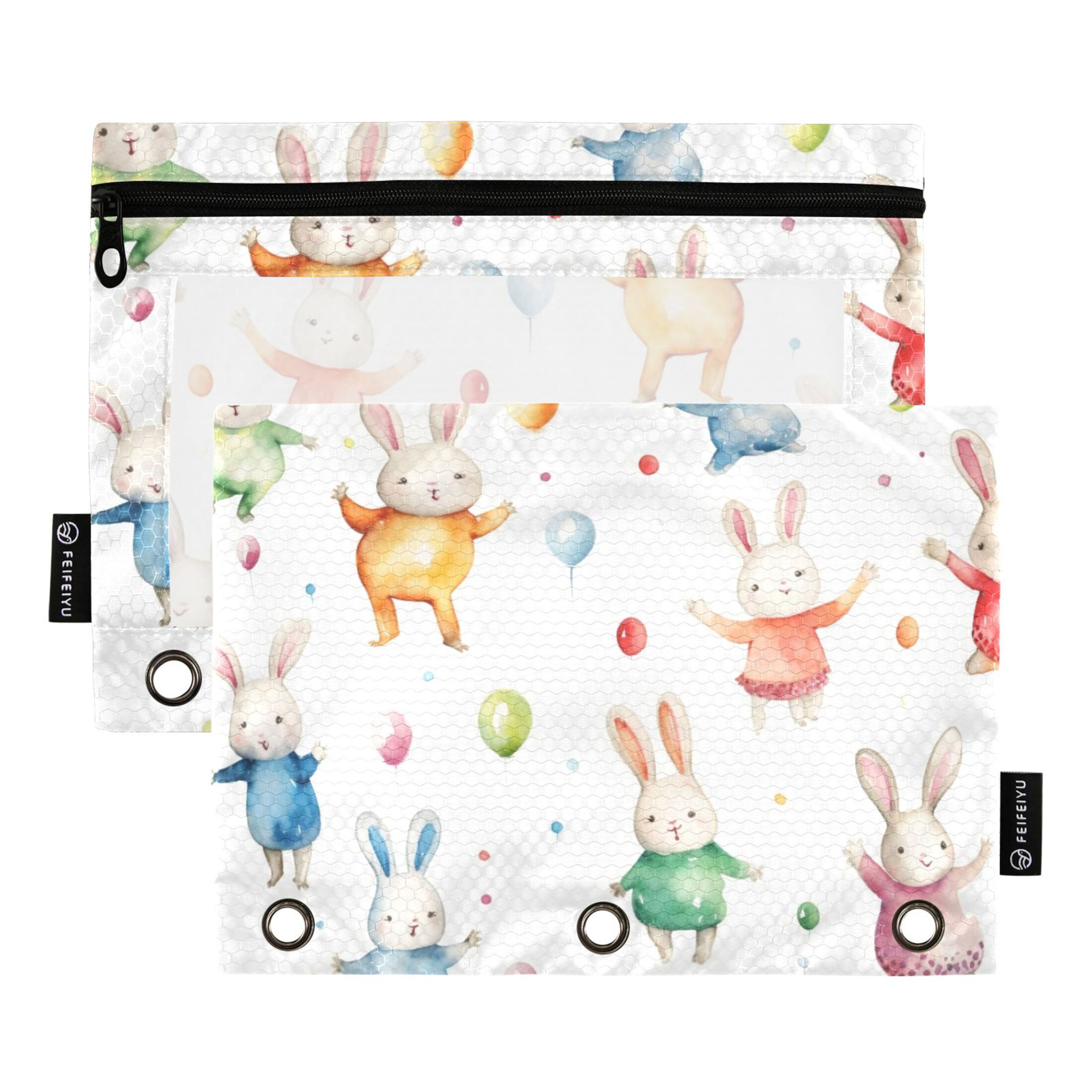 2 Pack Pencil Pouch for 3 Ring Binder Cute Rabbit Pencil Case Clear ...