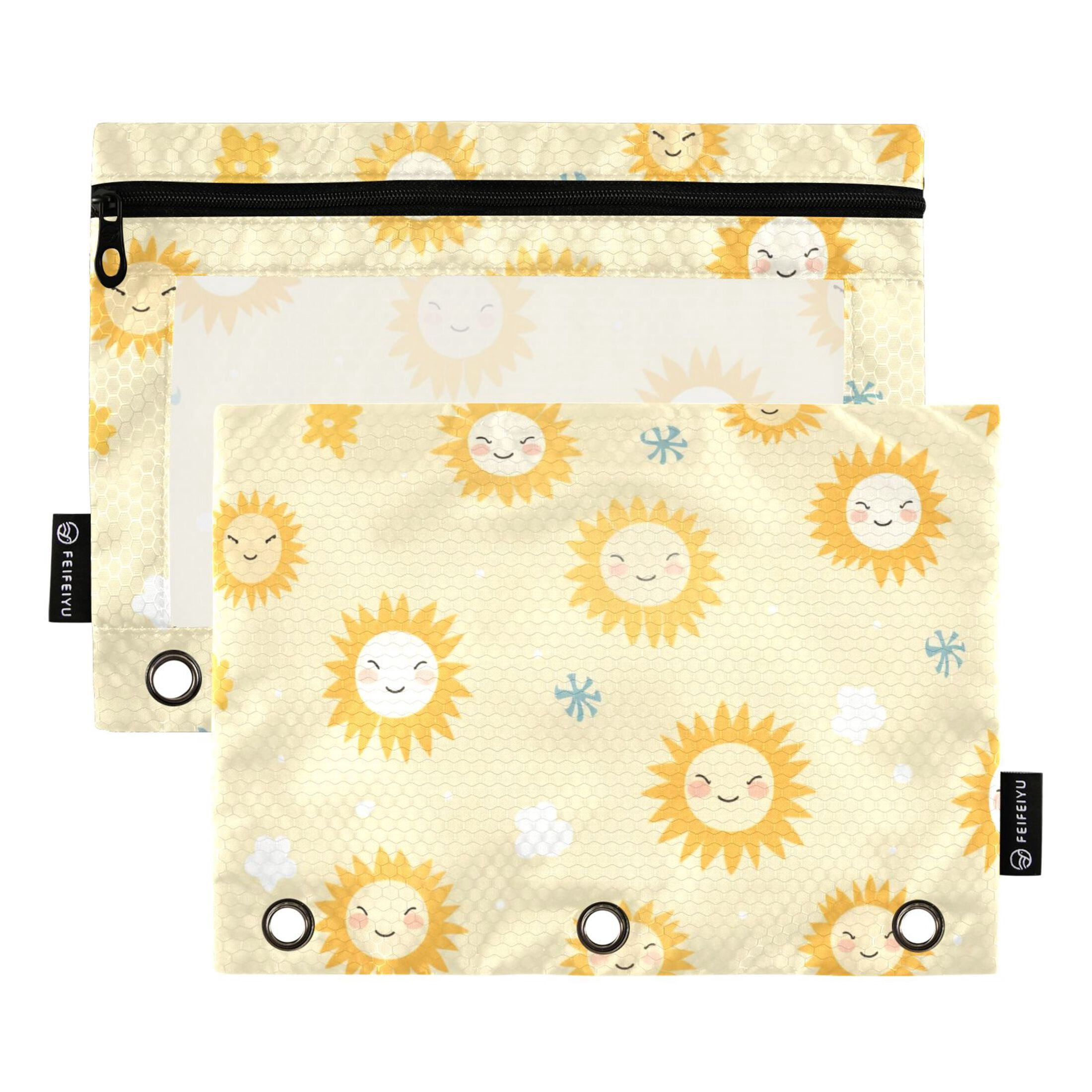 2 Pack Pencil Pouch for 3 Ring Binder Cute Sun Pencil Case Clear Window ...