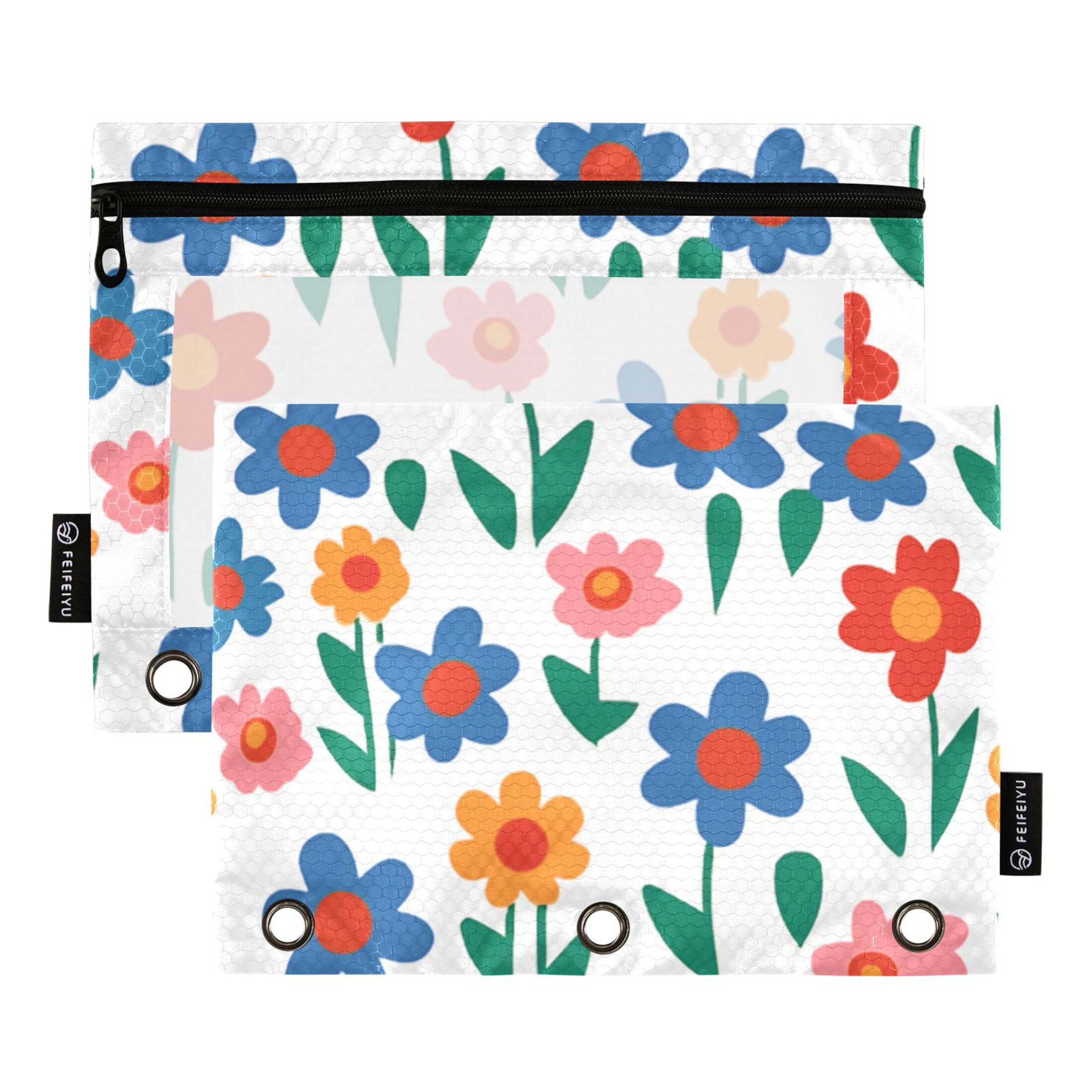 2 Pack Pencil Pouch for 3 Ring Binder Flowers Floral Pencil Case Clear ...