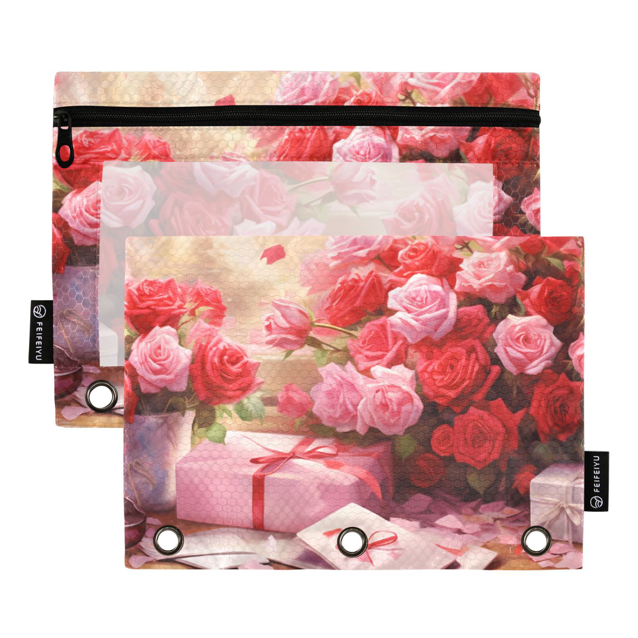 2 Pack Pencil Pouch for 3 Ring Binder Flowers Roses Pencil Case Clear ...