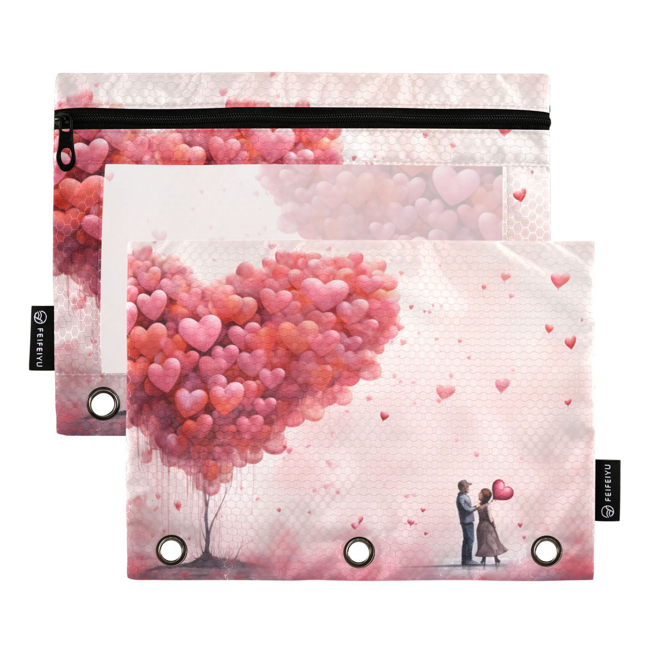 2 Pack Pencil Pouch for 3 Ring Binder Love Valentine Pencil Case Clear ...