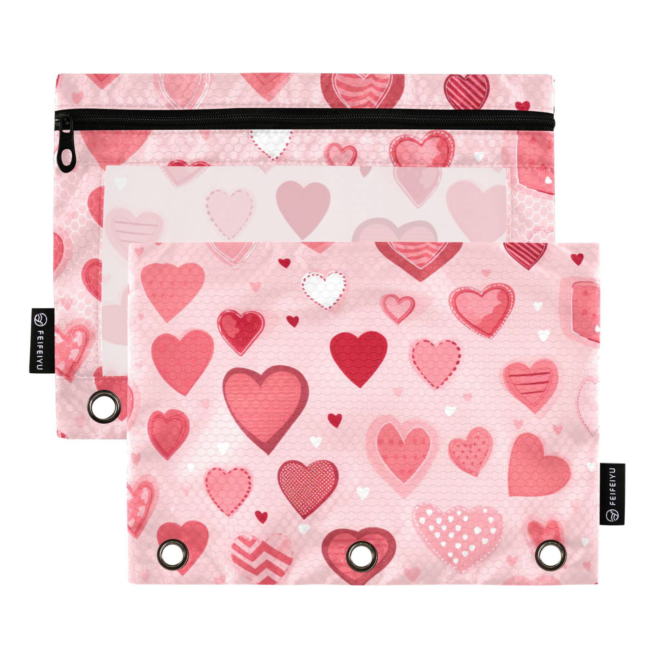2 Pack Pencil Pouch for 3 Ring Binder Loving Heart Pencil Case Clear ...