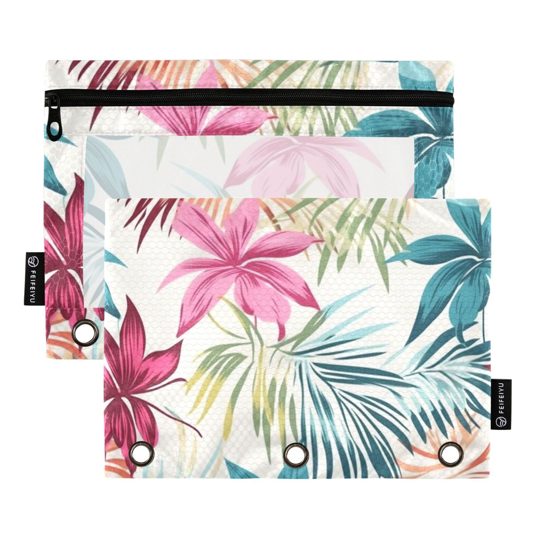 2 Pack Pencil Pouch for 3 Ring Binder Palm Leaves Flowers Pencil Case ...