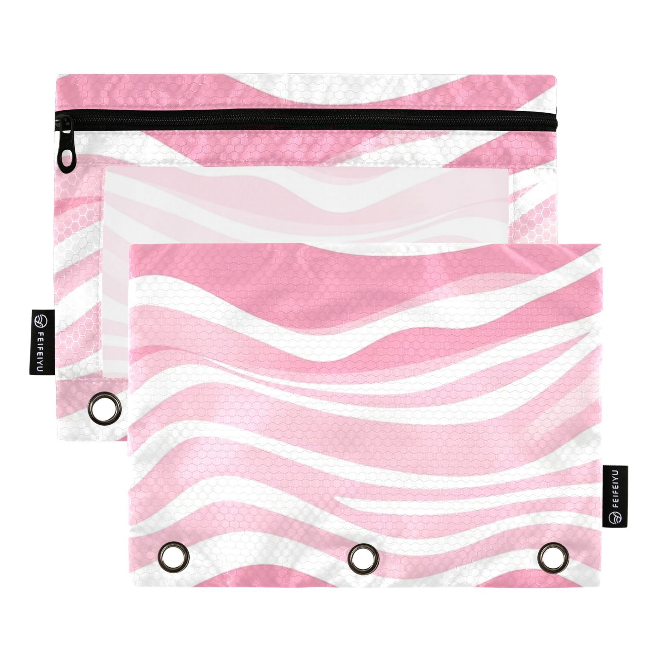 2 Pack Pencil Pouch for 3 Ring Binder Pink Lines Pencil Case Clear ...