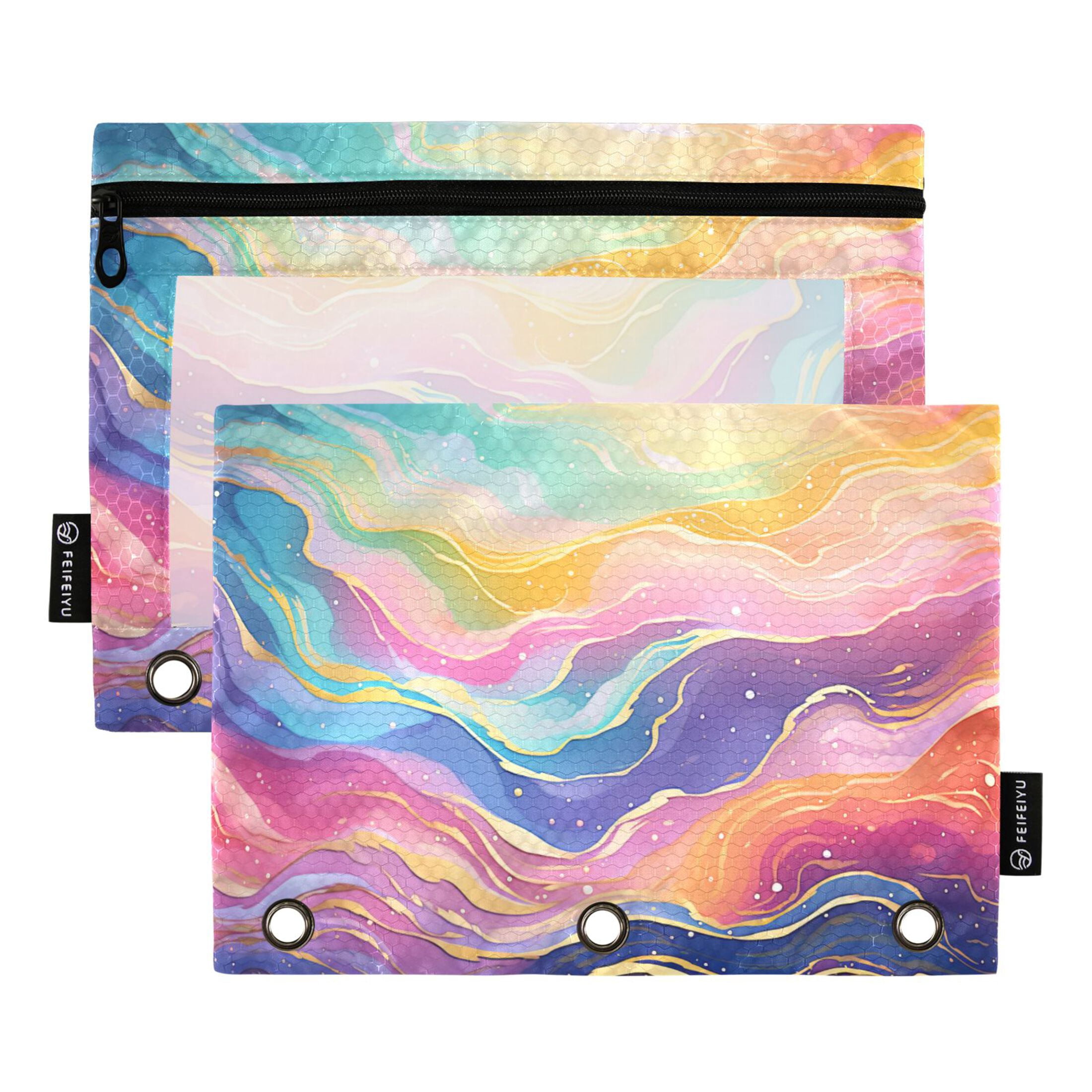 2 Pack Pencil Pouch for 3 Ring Binder Rainbow Starry Sky Pencil Case ...