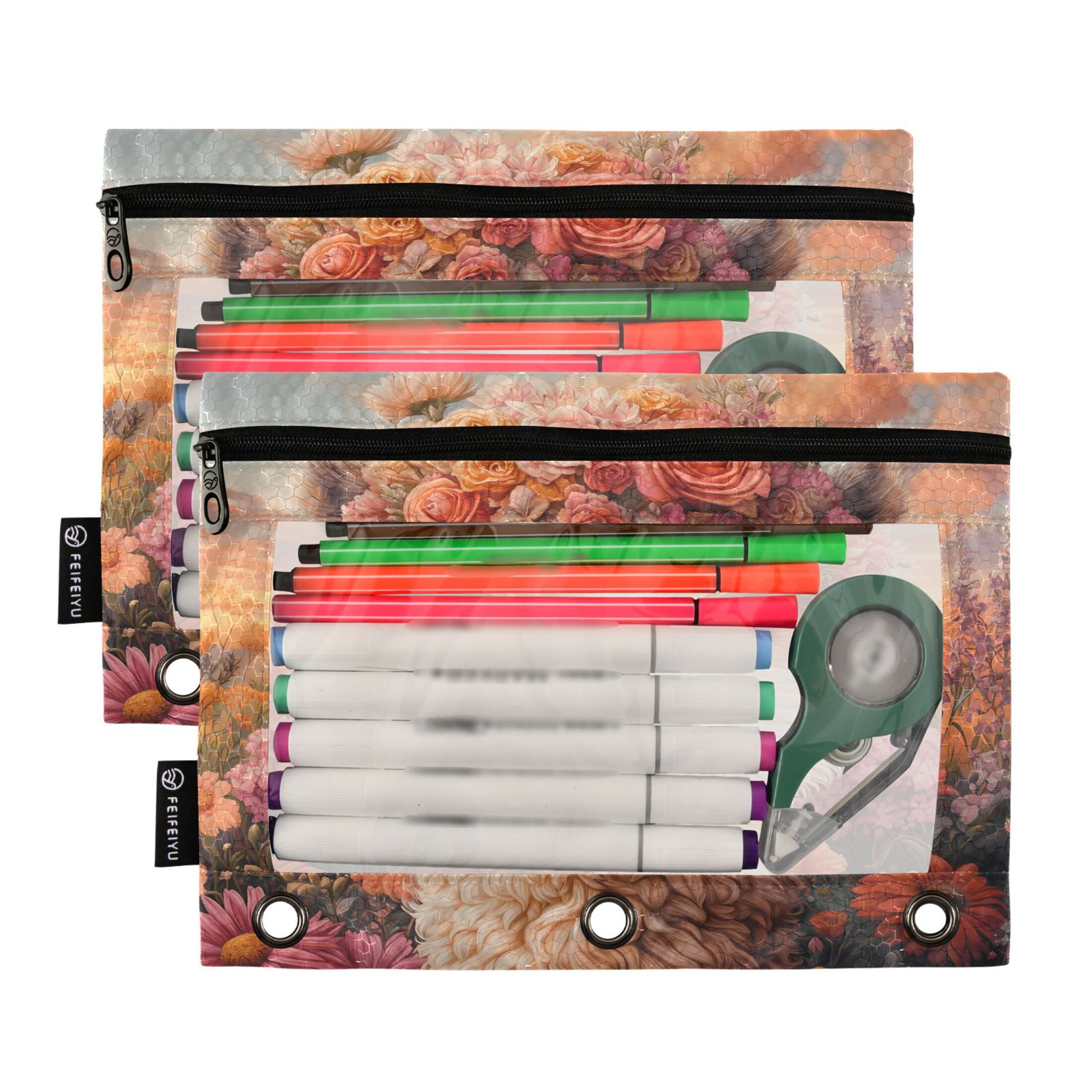2 Pack Pencil Pouch for 3 Ring Binder Smooth Zipper Folders with ...