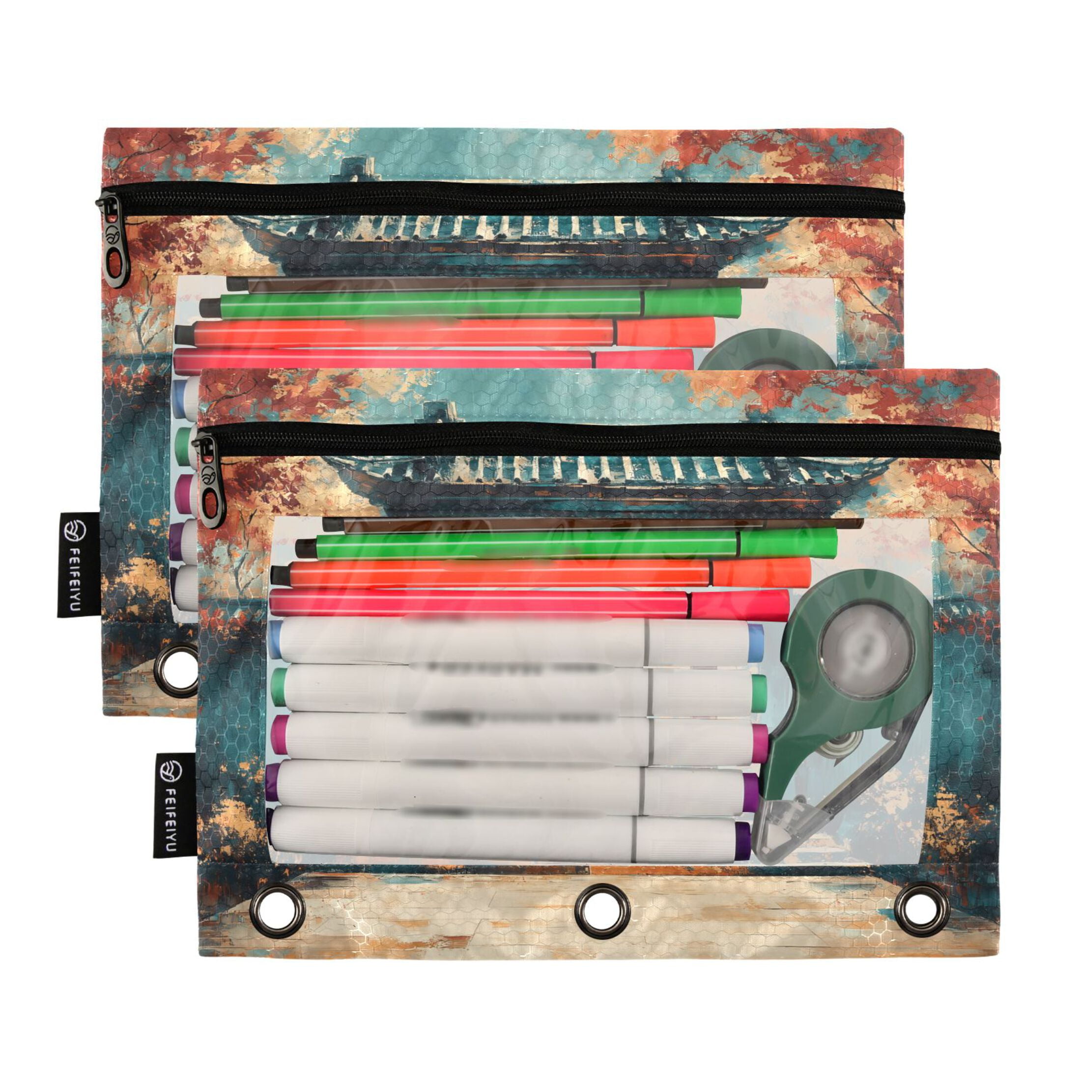 2 Pack Pencil Pouch for 3 Ring Binder Smooth Zipper Folders with ...