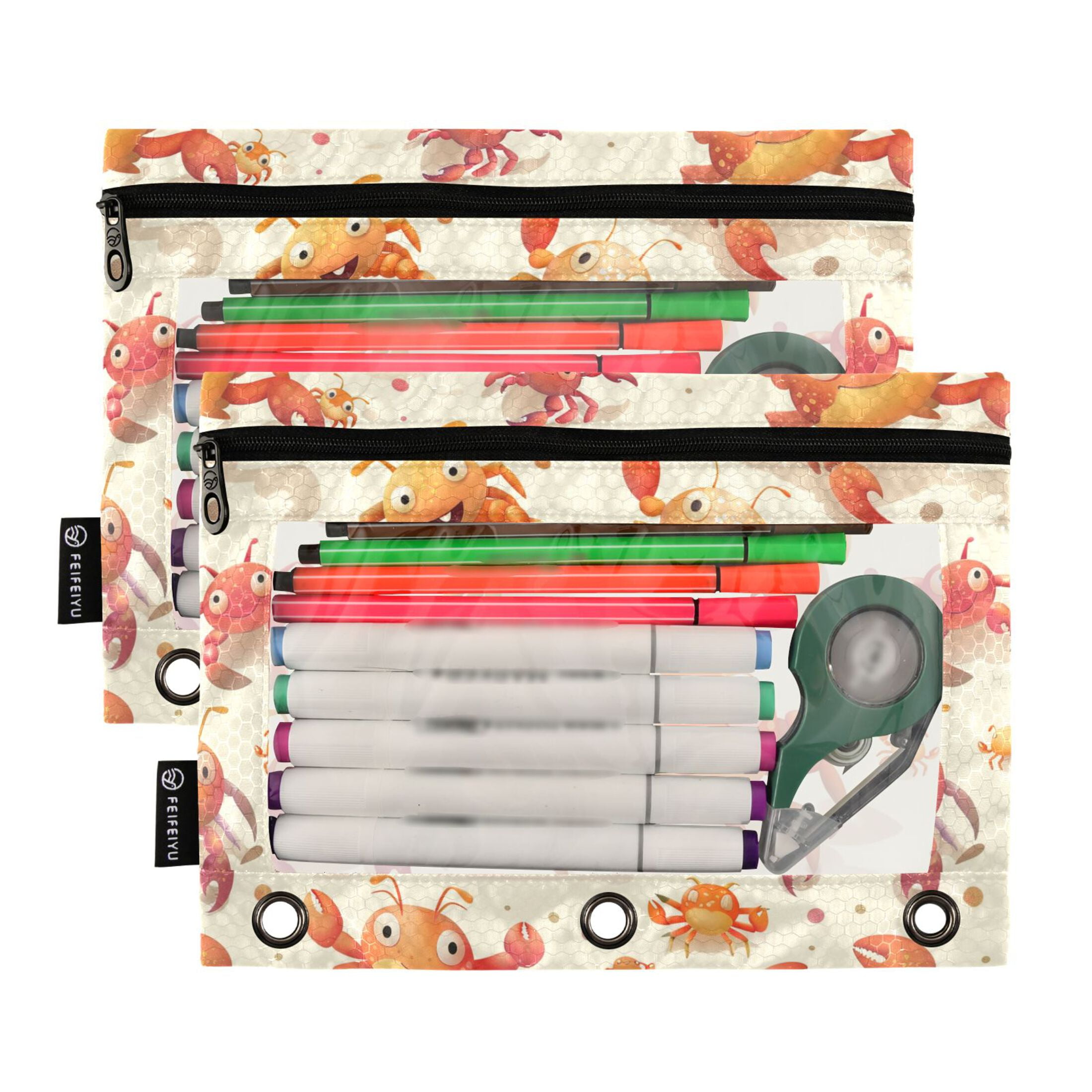 2 Pack Pencil Pouch for 3 Ring Binder Smooth Zipper Folders with Pockets Clear Window Pencil ...