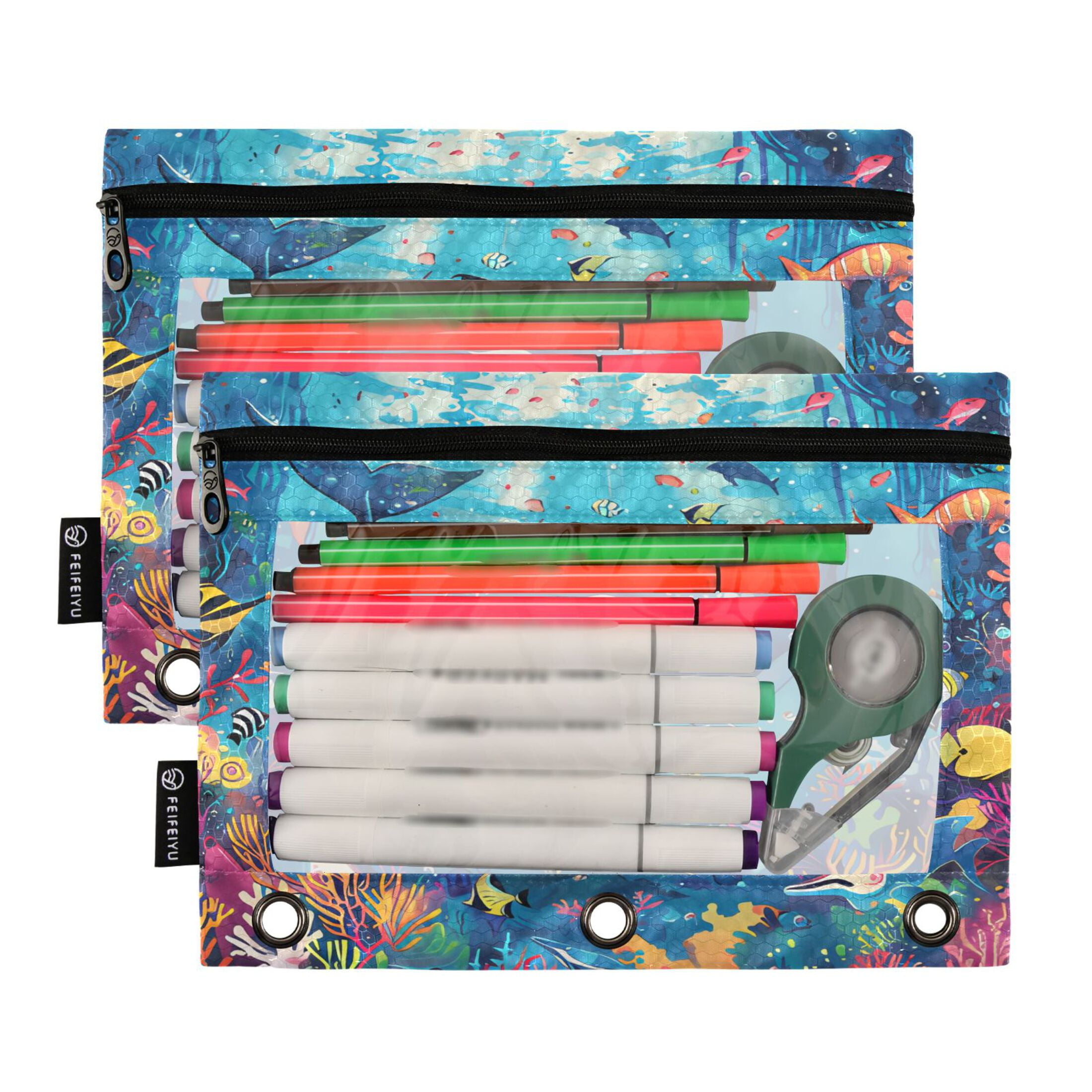 2 Pack Pencil Pouch for 3 Ring Binder Smooth Zipper Folders with ...