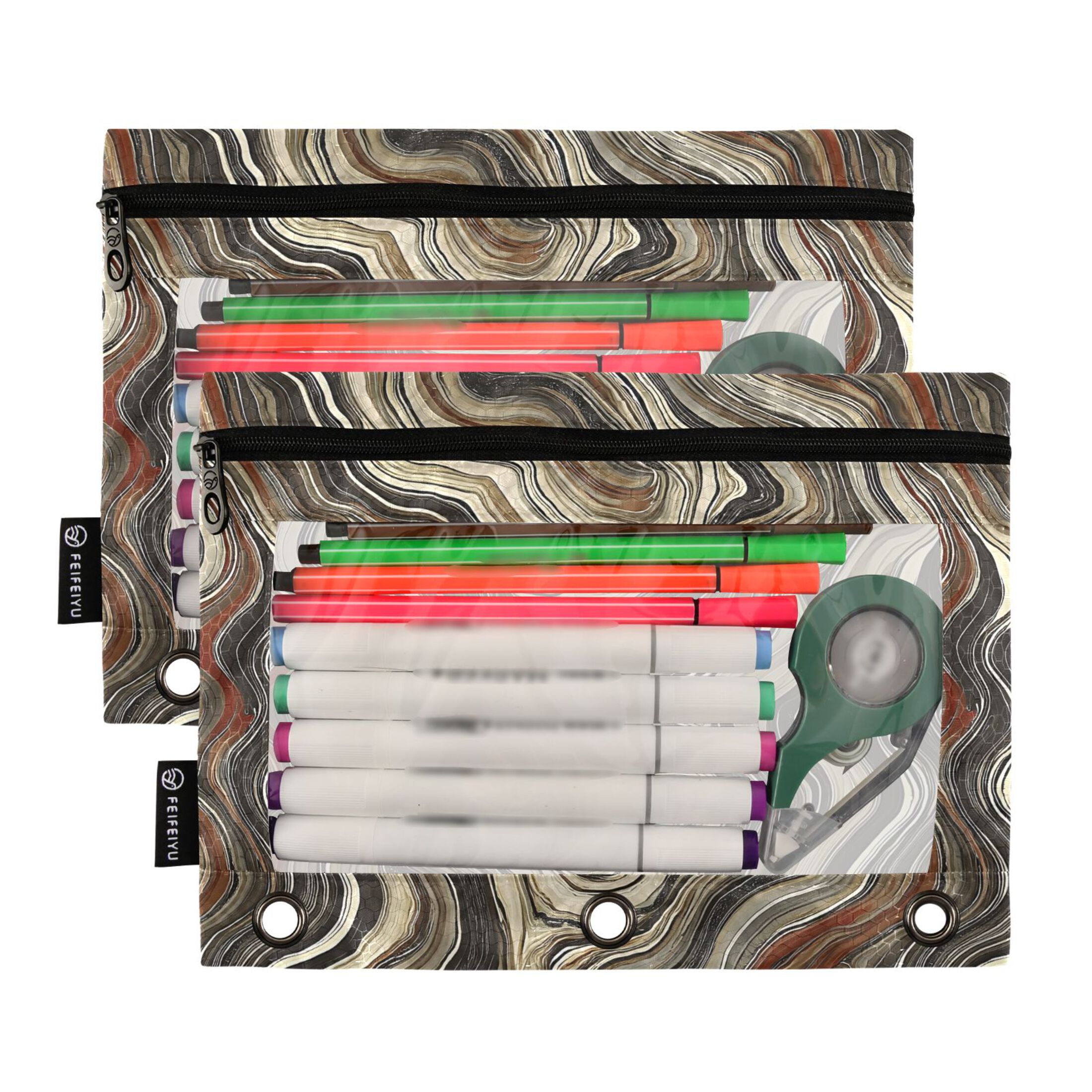2 Pack Pencil Pouch for 3 Ring Binder Smooth Zipper Folders with ...