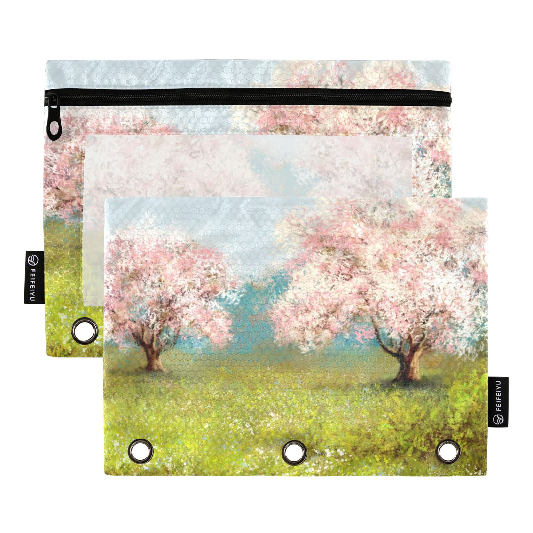 2 Pack Pencil Pouch for 3 Ring Binder Spring Landscape with Pink Tree ...