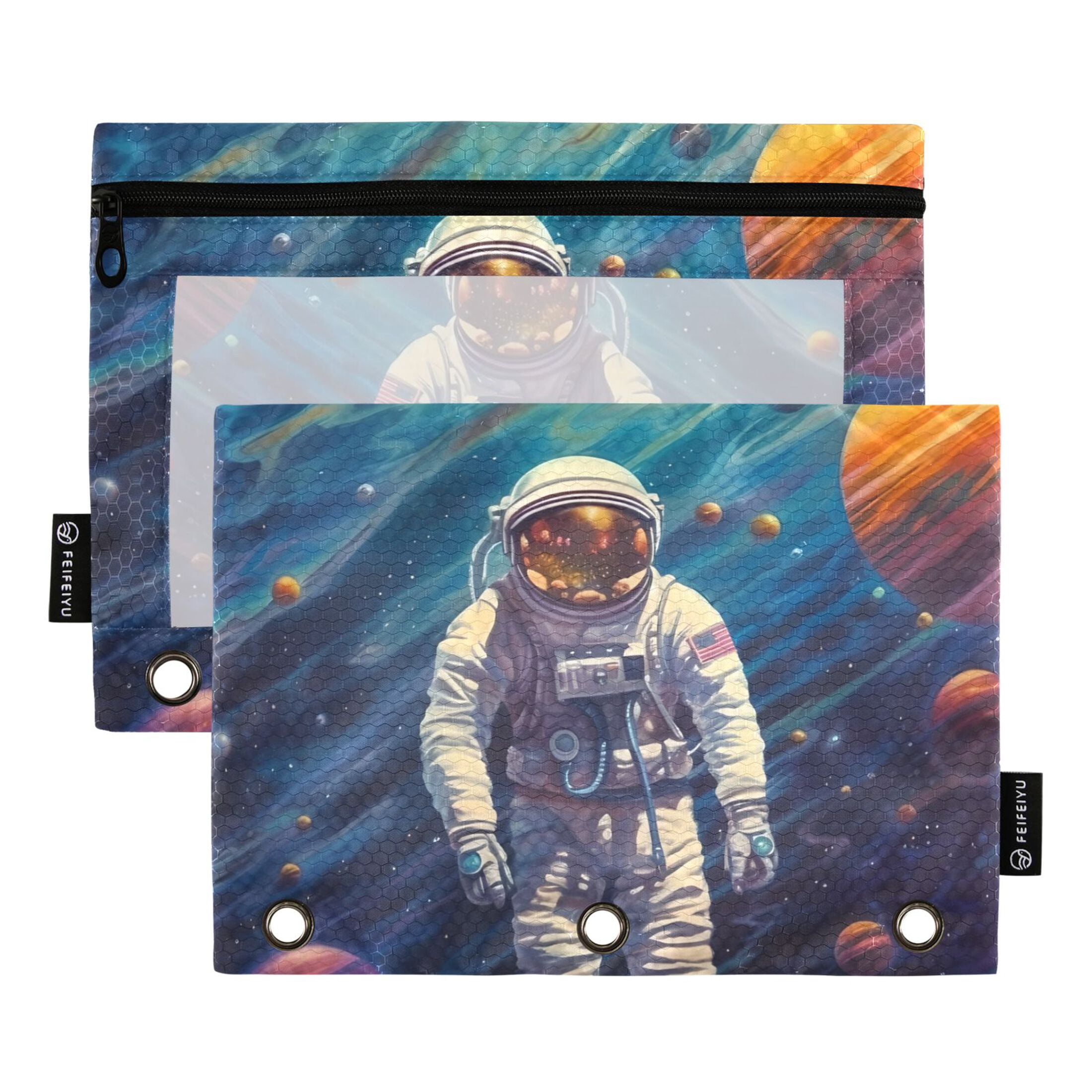 2 Pack Pencil Pouch for 3 Ring Binder Zipper Pencil Case Astronaut in ...