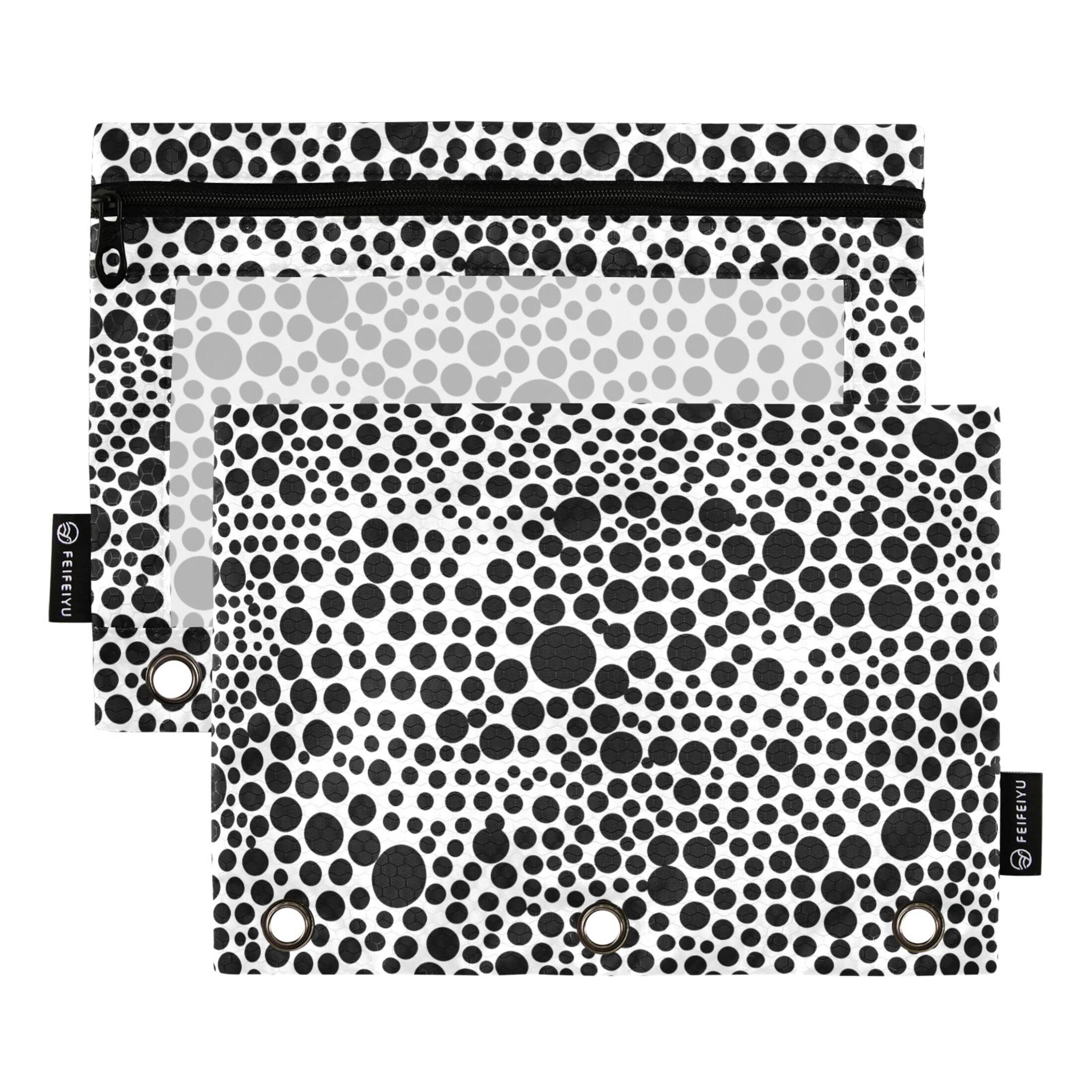 2 Pack Pencil Pouch for 3 Ring Binder Zipper Pencil Case Black Dots on White Clear Window Pencil ...