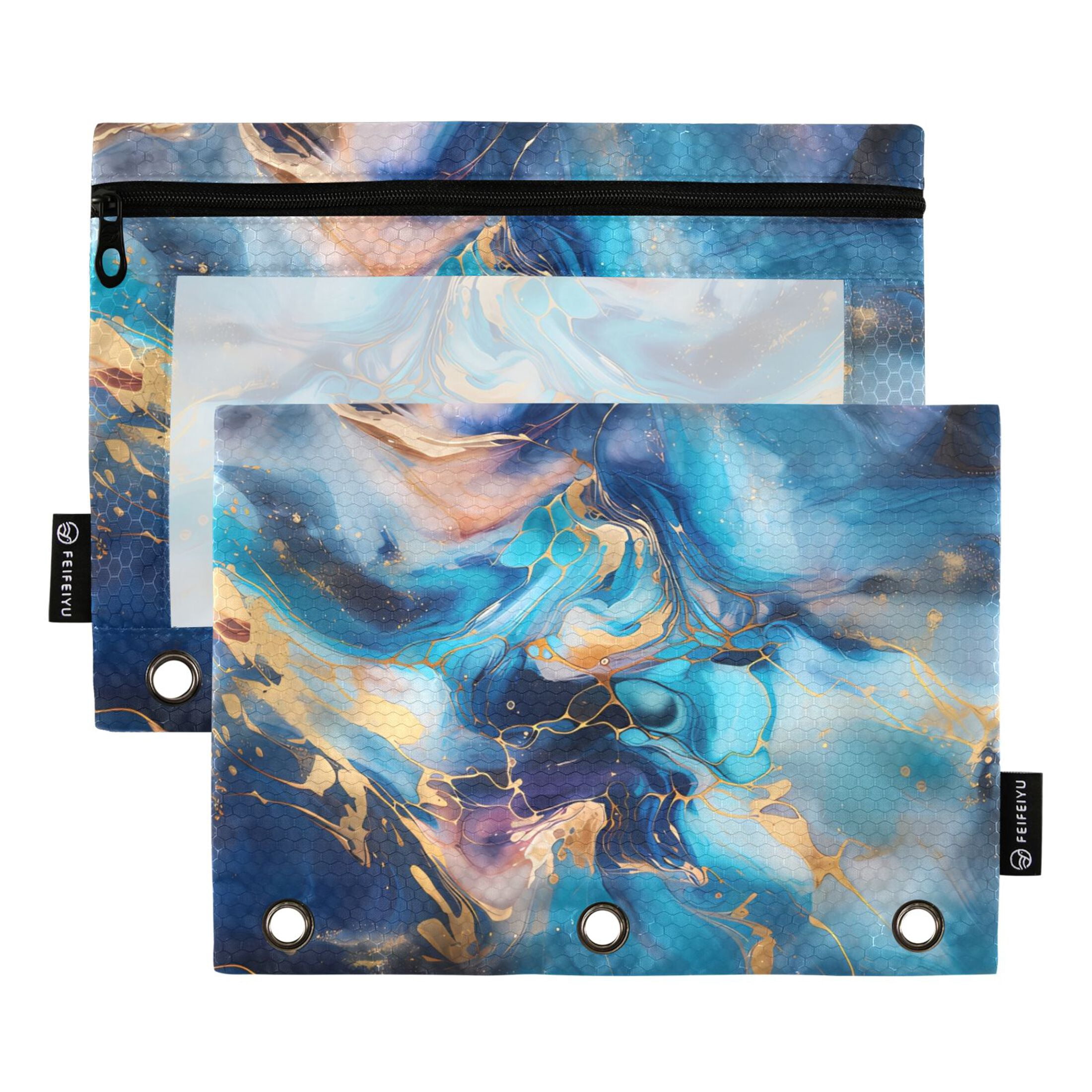 2 Pack Pencil Pouch for 3 Ring Binder Zipper Pencil Case Blue Marble ...