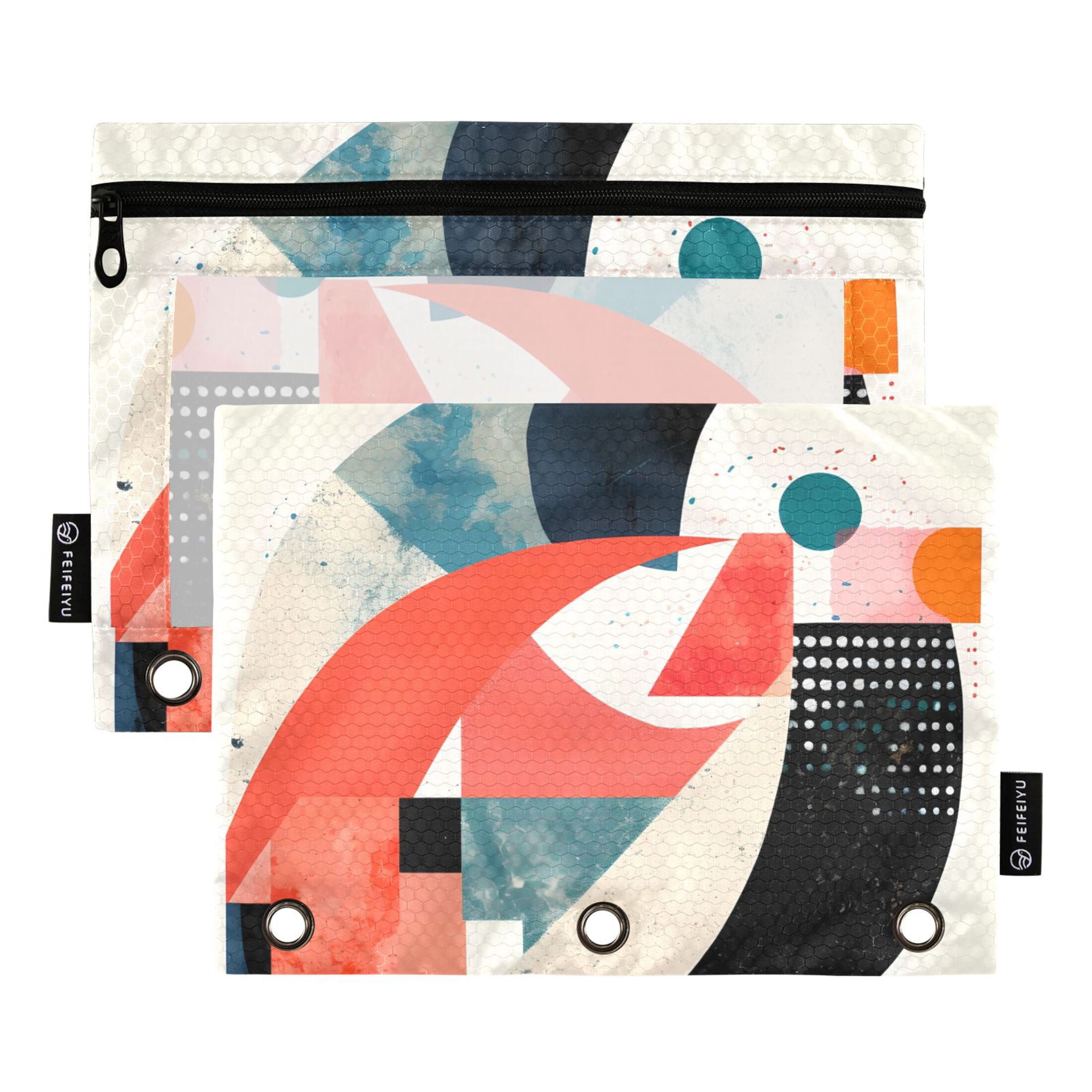 2 Pack Pencil Pouch for 3 Ring Binder Zipper Pencil Case Geometry ...