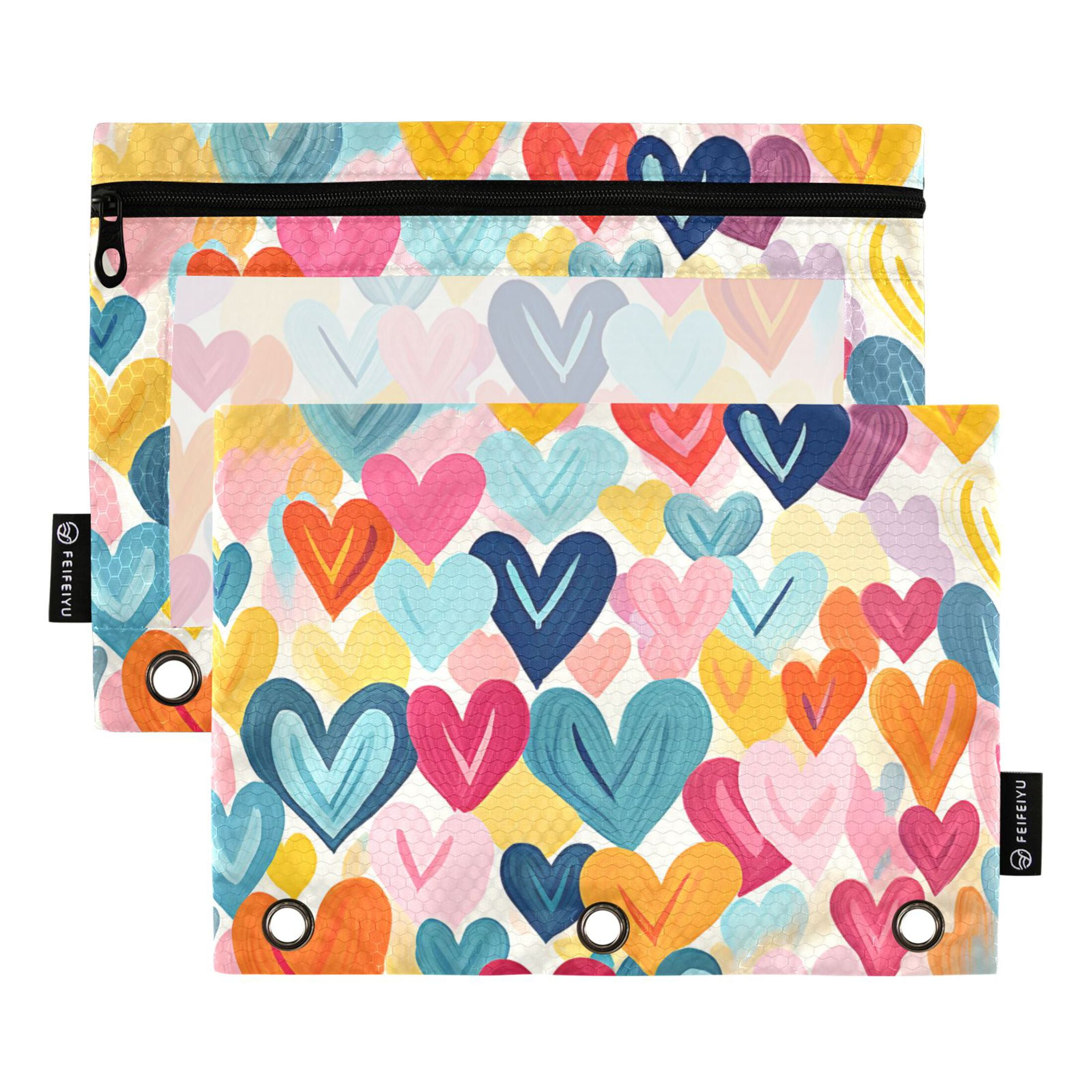 2 Pack Pencil Pouch for 3 Ring Binder Zipper Pencil Case Hearts ...