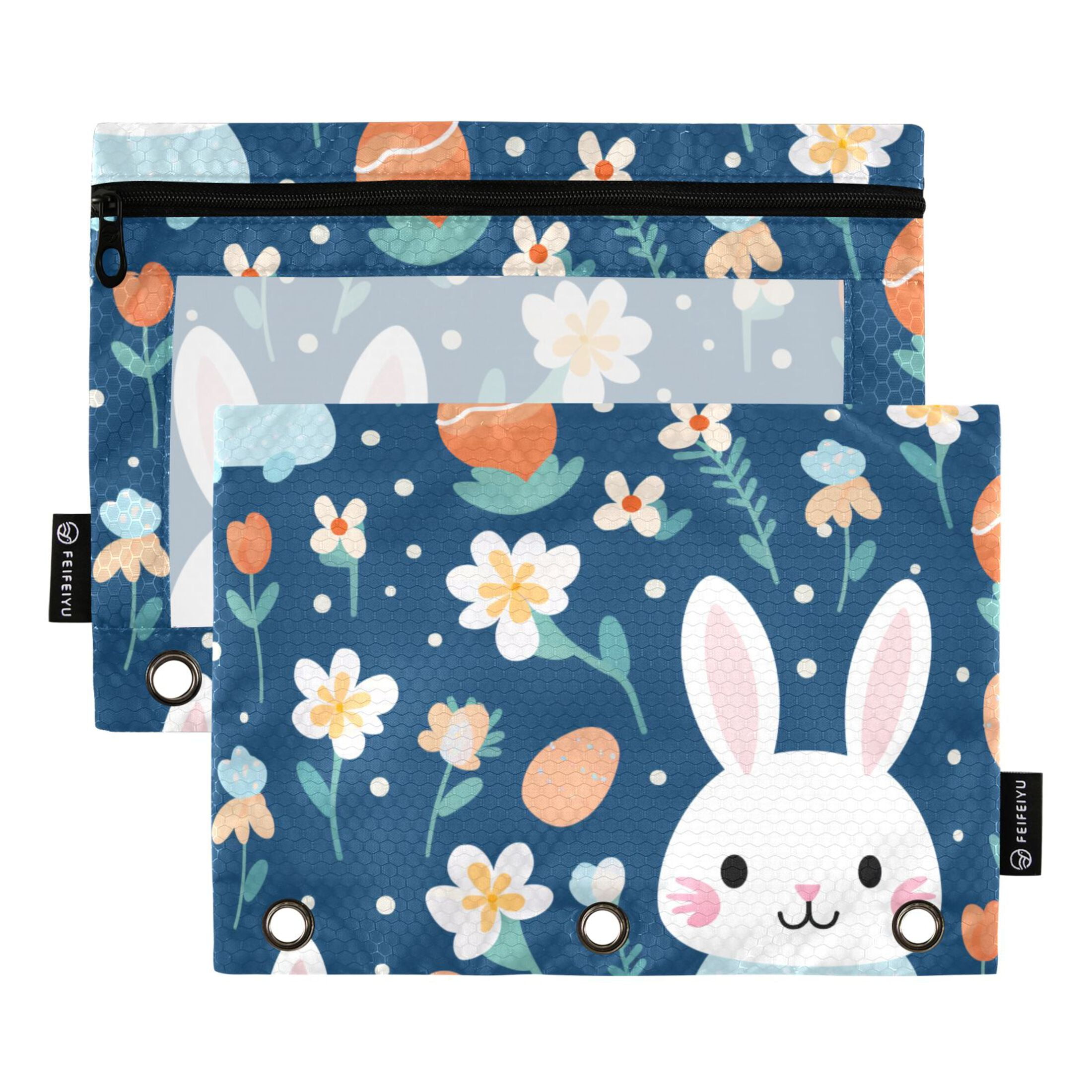 2 Pack Pencil Pouch for 3 Ring Binder Zipper Pencil Case Rabbits Floral ...