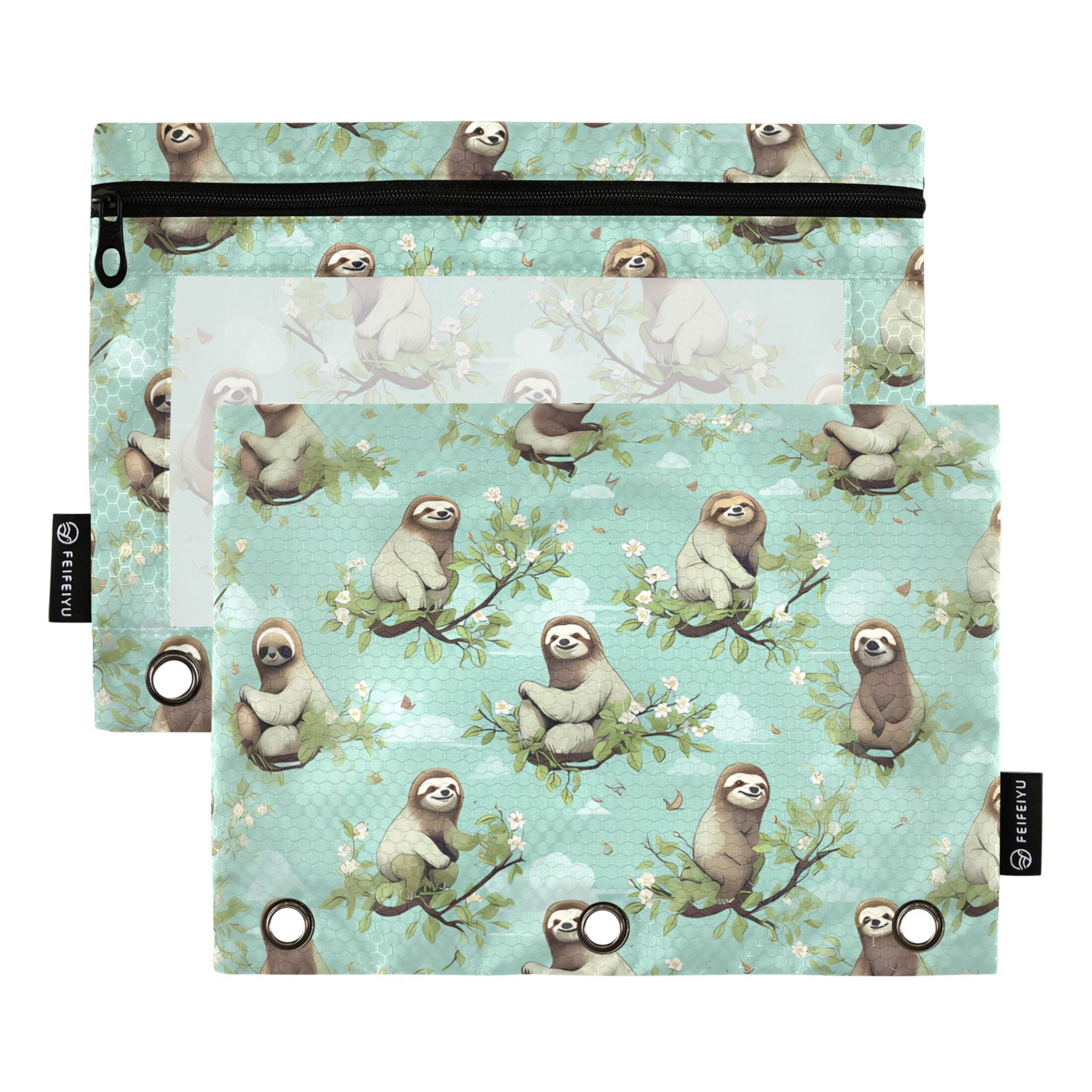 2 Pack Pencil Pouch for 3 Ring Binder Zipper Pencil Case Sloth with ...