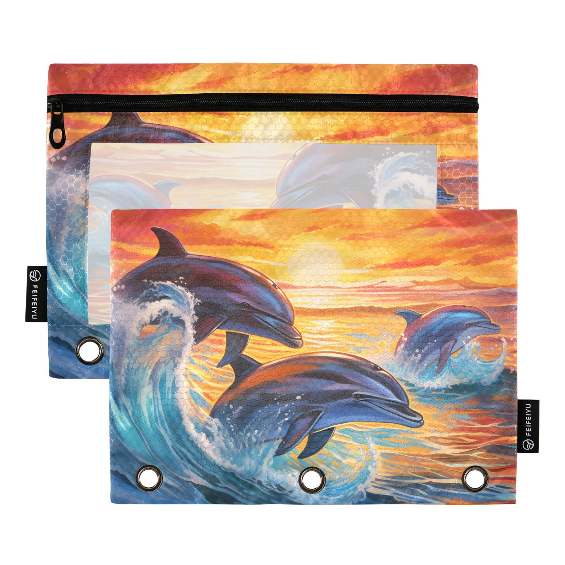 2 Pack Pencil Pouch for 3 Ring Binder Zipper Pencil Case Waves and ...