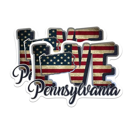 (2 Pack) Pennsylvania Love State Stickers - PA State USA Flag - Choose ...