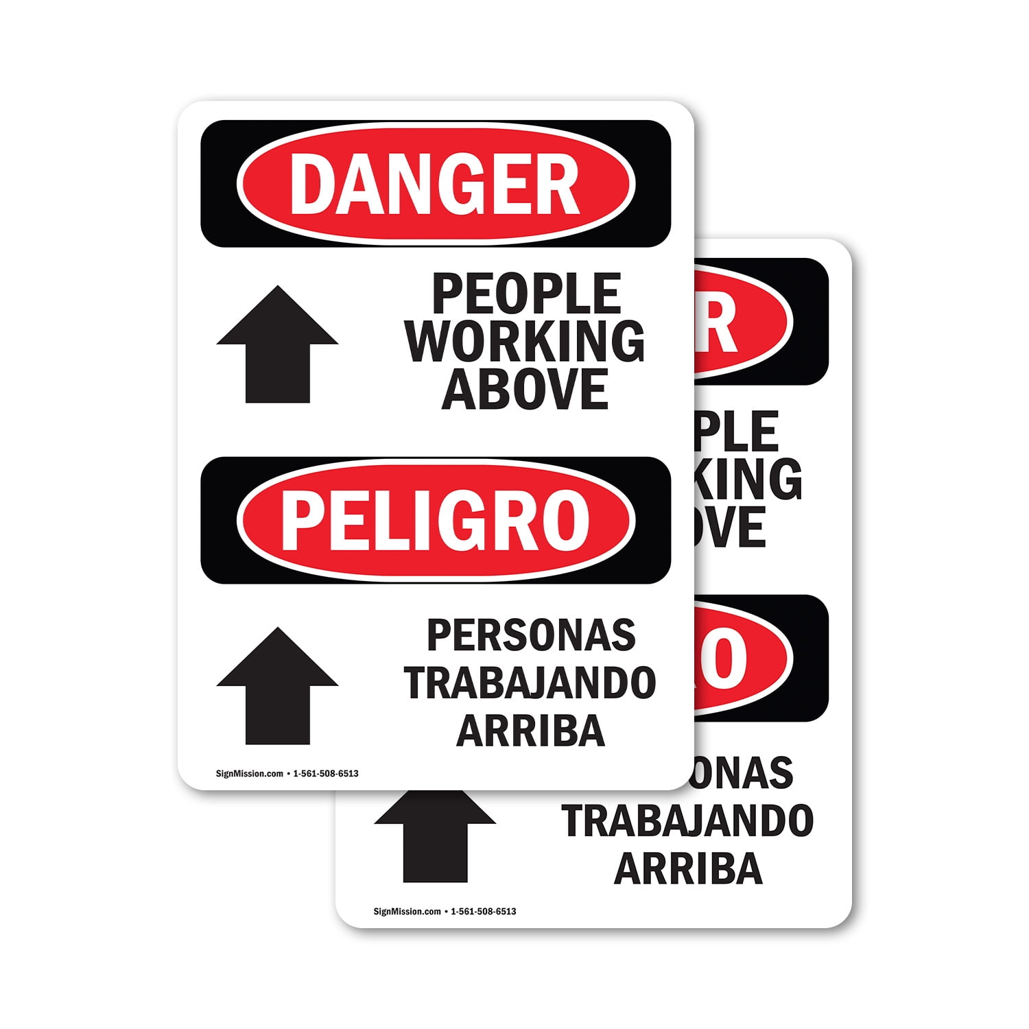 (2 Pack) People Working Above Bilingual OSHA Danger Sign 12 Inch X 18 ...