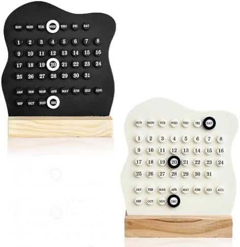 2-Pack Perpetual Block Calendar with Loop Date Marker, Black and White ...