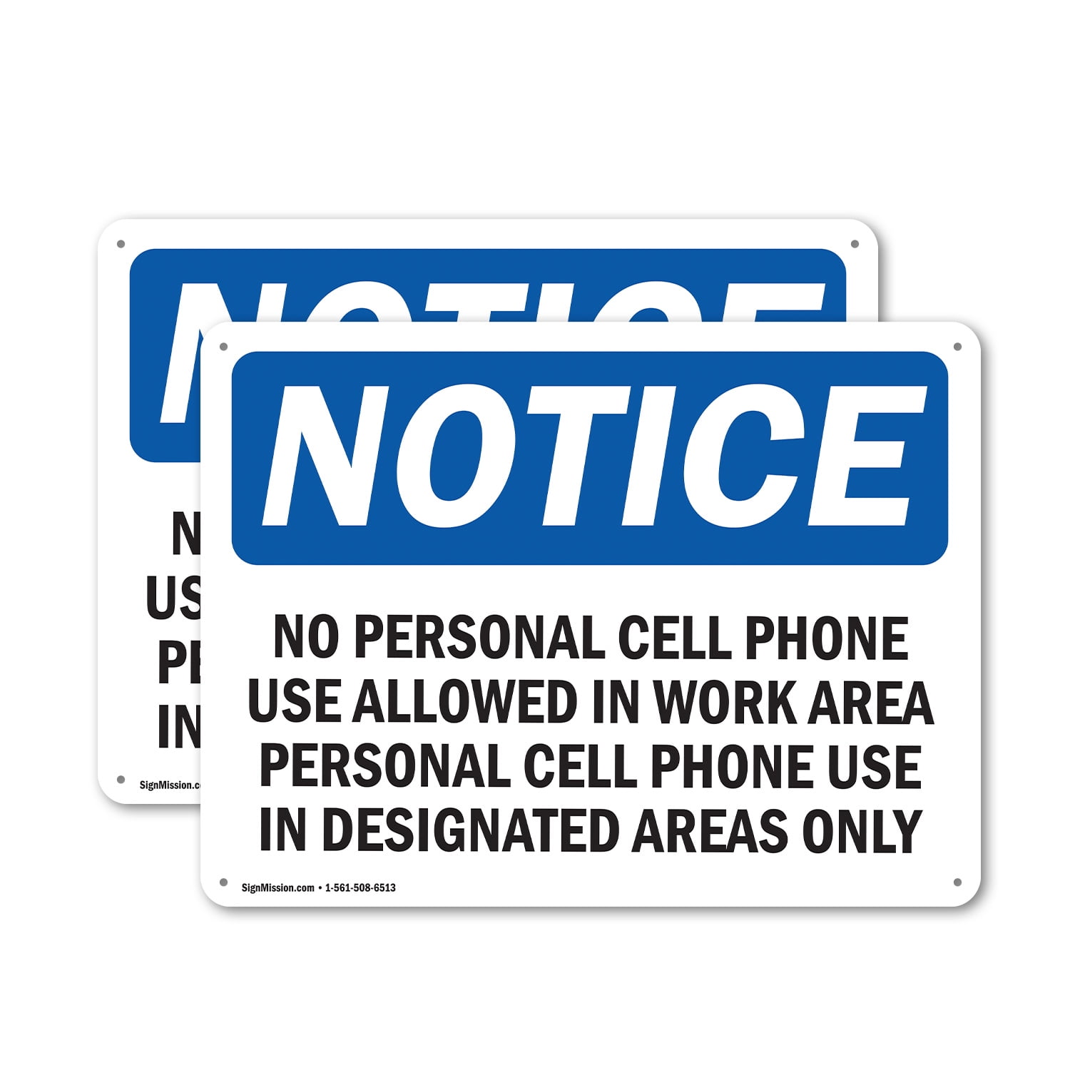 (2 Pack) No Personal Cell Phone Use Allowed In Work OSHA Notice Sign 24 ...
