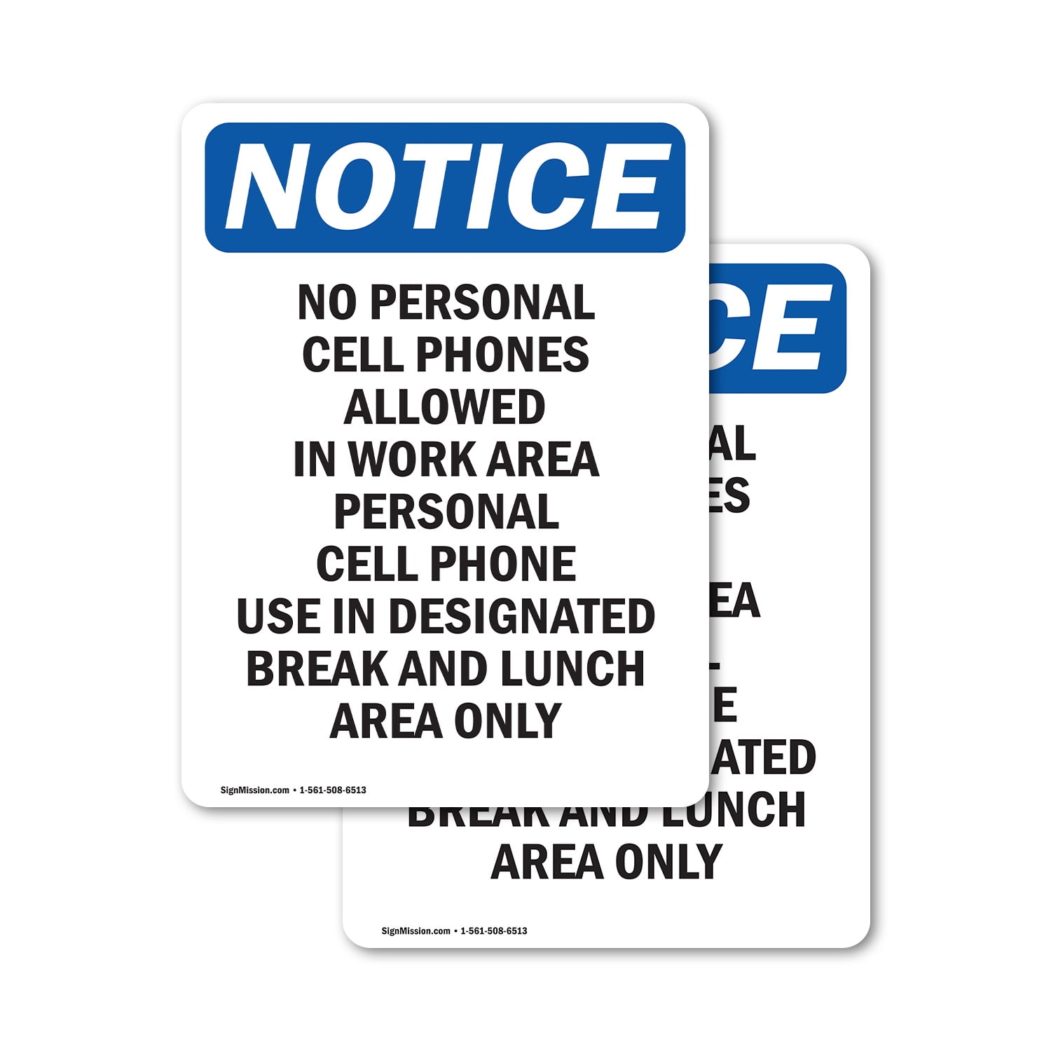 (2 Pack) No Personal Cell Phones Allowed OSHA Notice Sign 7 Inch X 10 ...