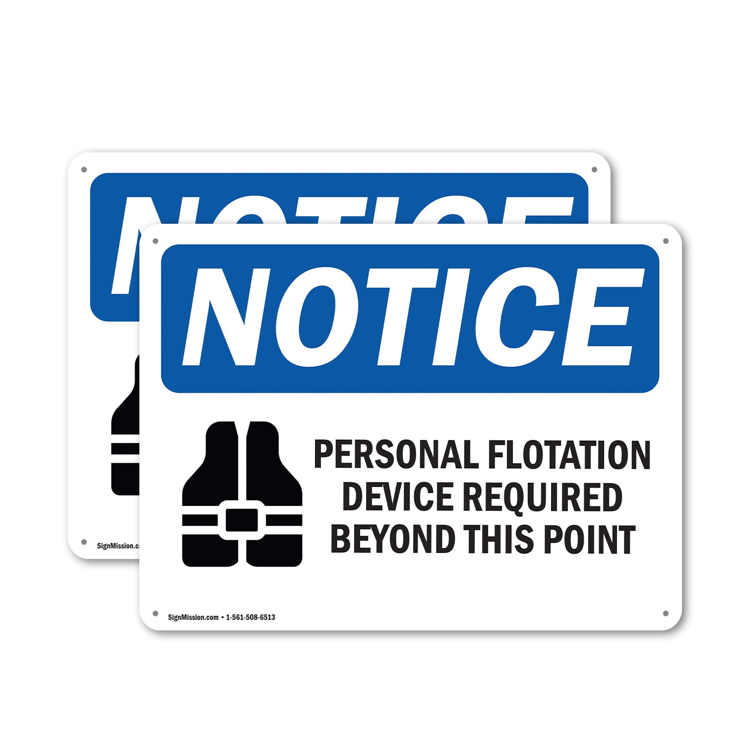 (2 Pack) Personal Flotation Device Required OSHA Notice Sign 14 Inch X ...