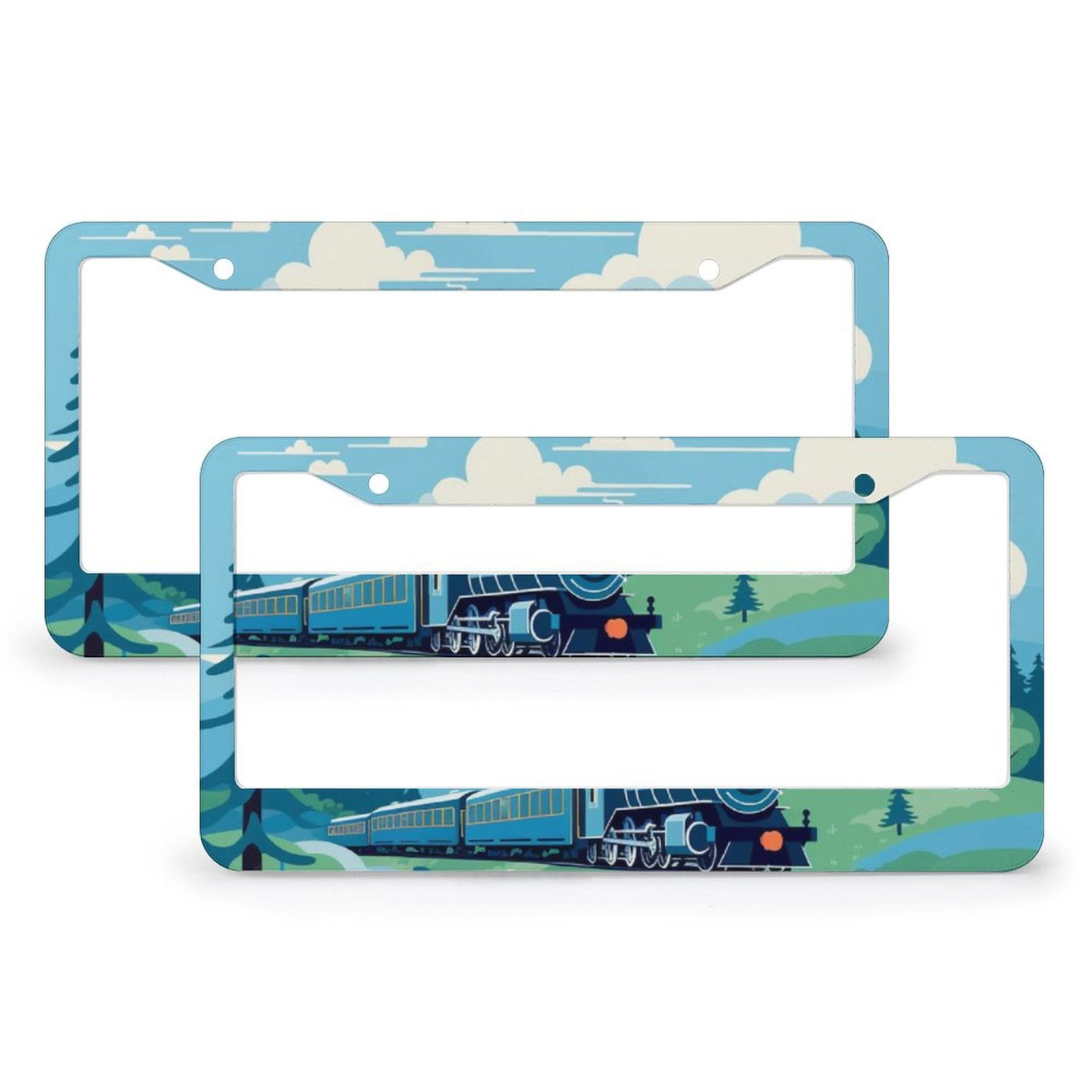 2 Pack Personalised Blue Train License Plate Frame Steam Train Rustic ...