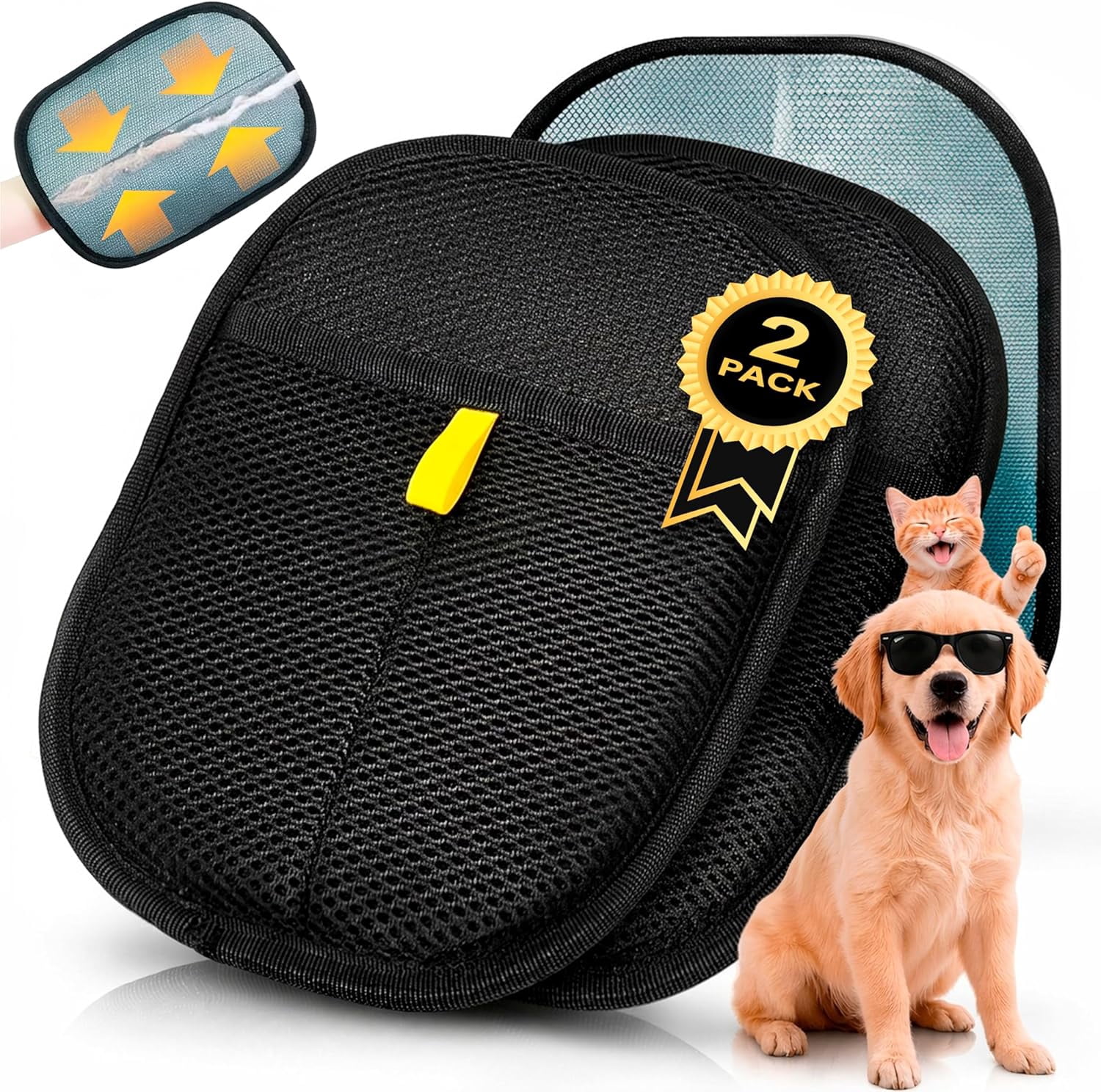 2 Pack Pet Hair Remover Gloves – Cat & Dog Fur Removal Mitt, Reusable ...