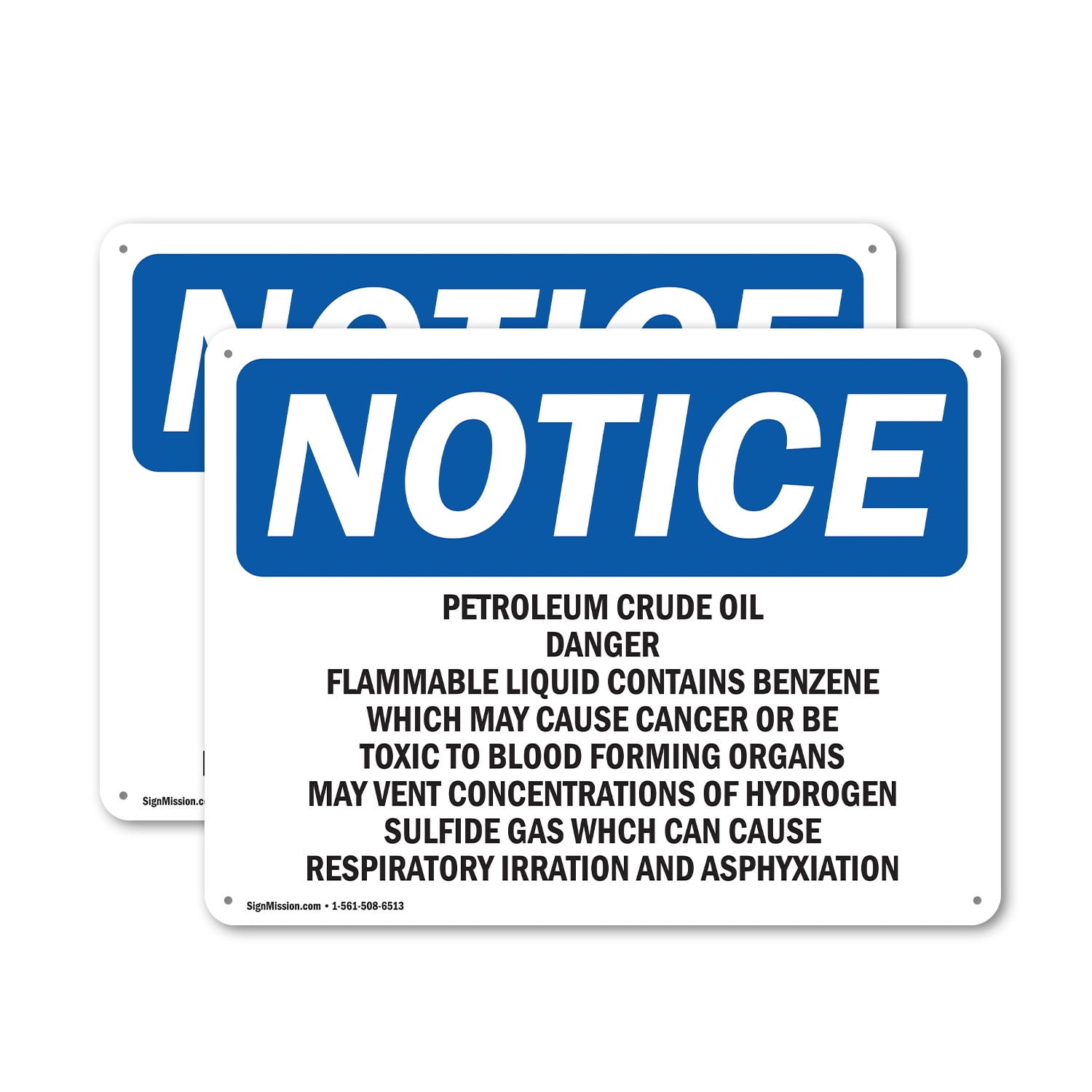 (2 Pack) Petroleum Crude Oil Danger Flammable Liquid OSHA Notice Sign ...