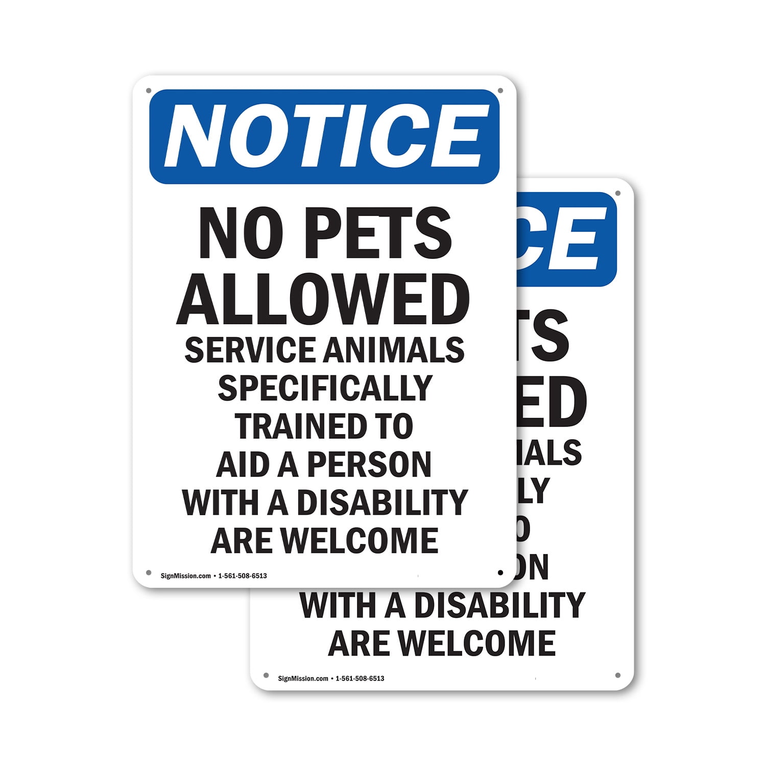 (2 Pack) No Pets Allowed Service Animals Welcome OSHA Notice Sign 10 ...